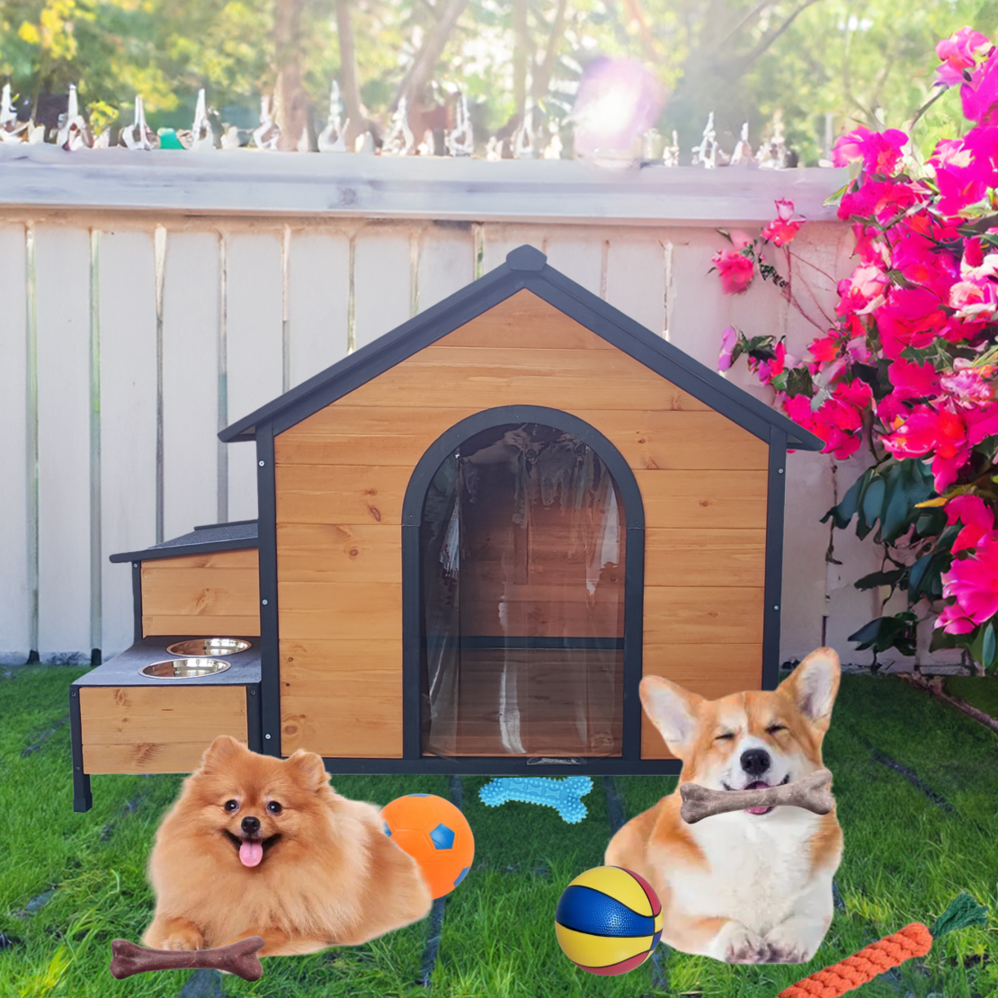 Outdoor Indoor Wooden Dog House with Raised Feet for Small to Large ...