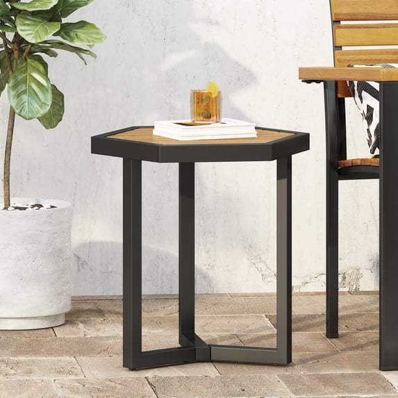 Outdoor Industrial Style Side Table, Wood and Metal Craft Accent Table ...