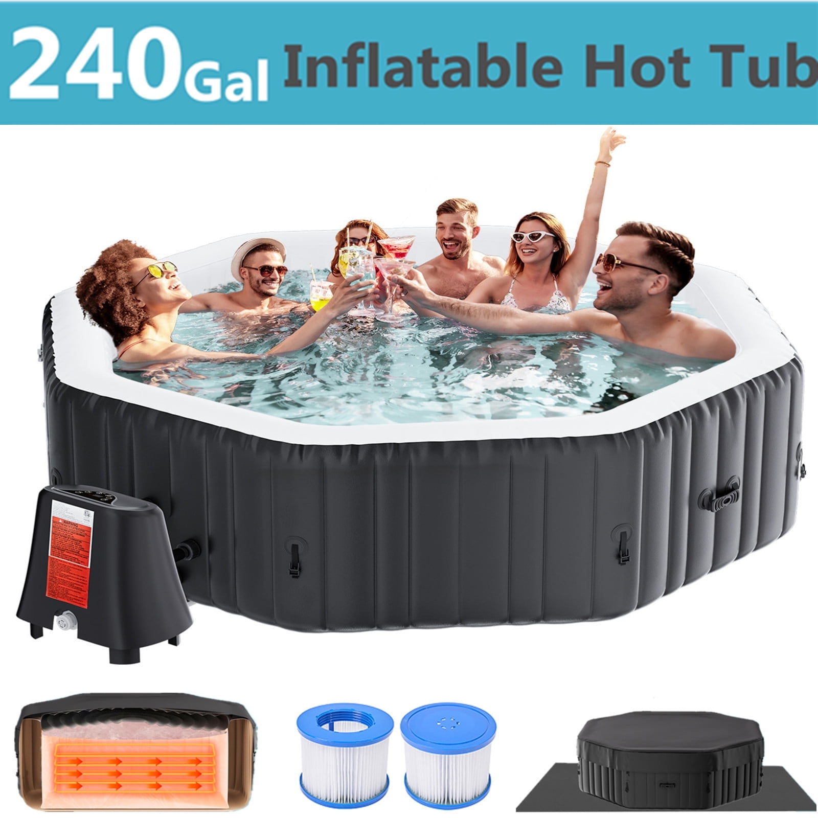 Outdoor Inflatable Hot Tub Spa for 6 Person Polygon 240 Gallon Backyard ...