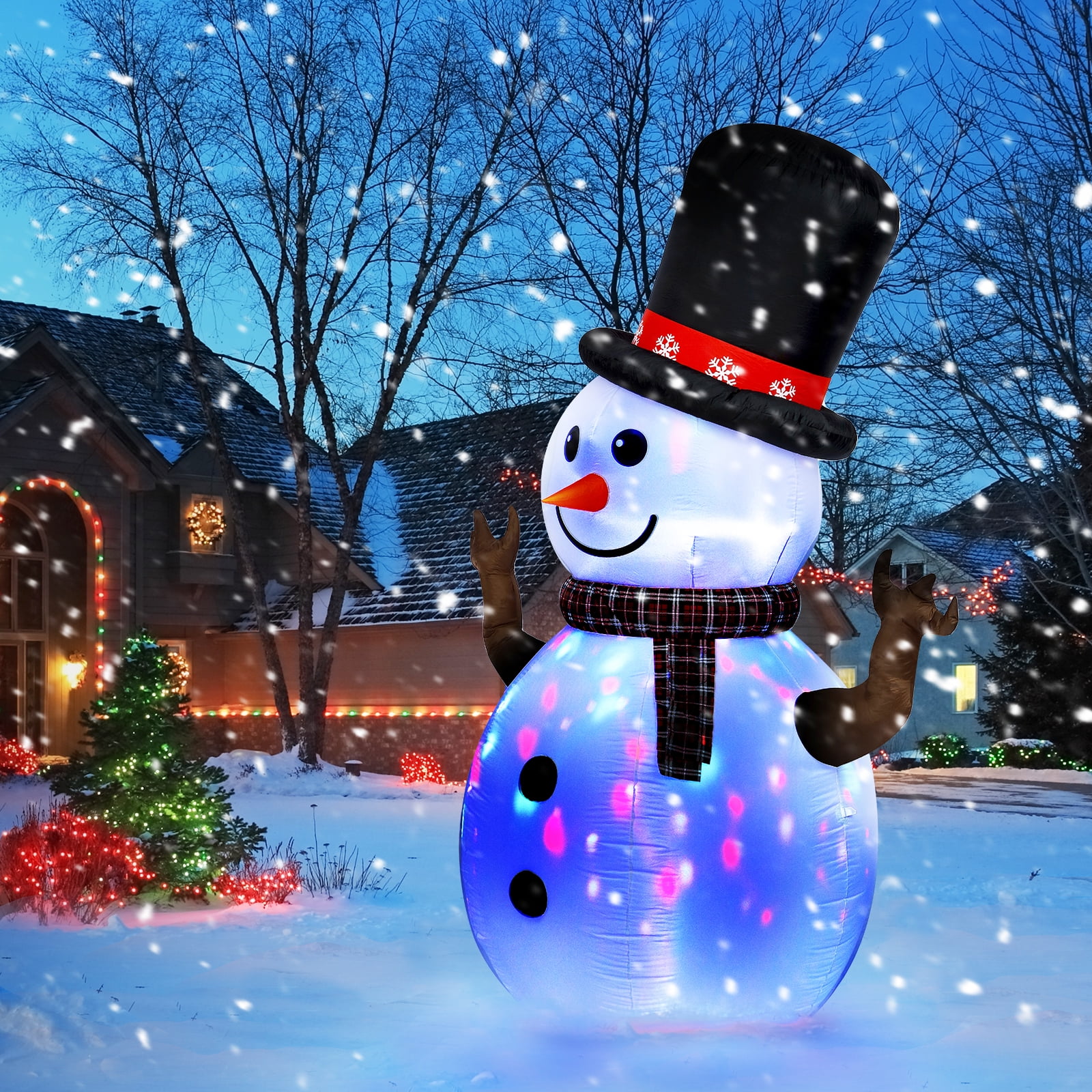 Outdoor Inflatable Snowman, Seizeen Lighted Christmas Decor Blow Up ...