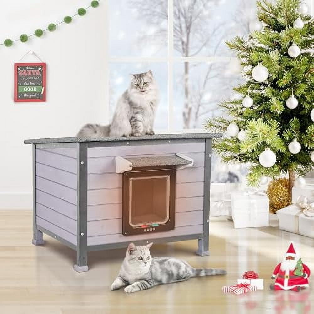 Outdoor Insulated Cat House Weatherproof for Winter, Feral Cat Shelter ...