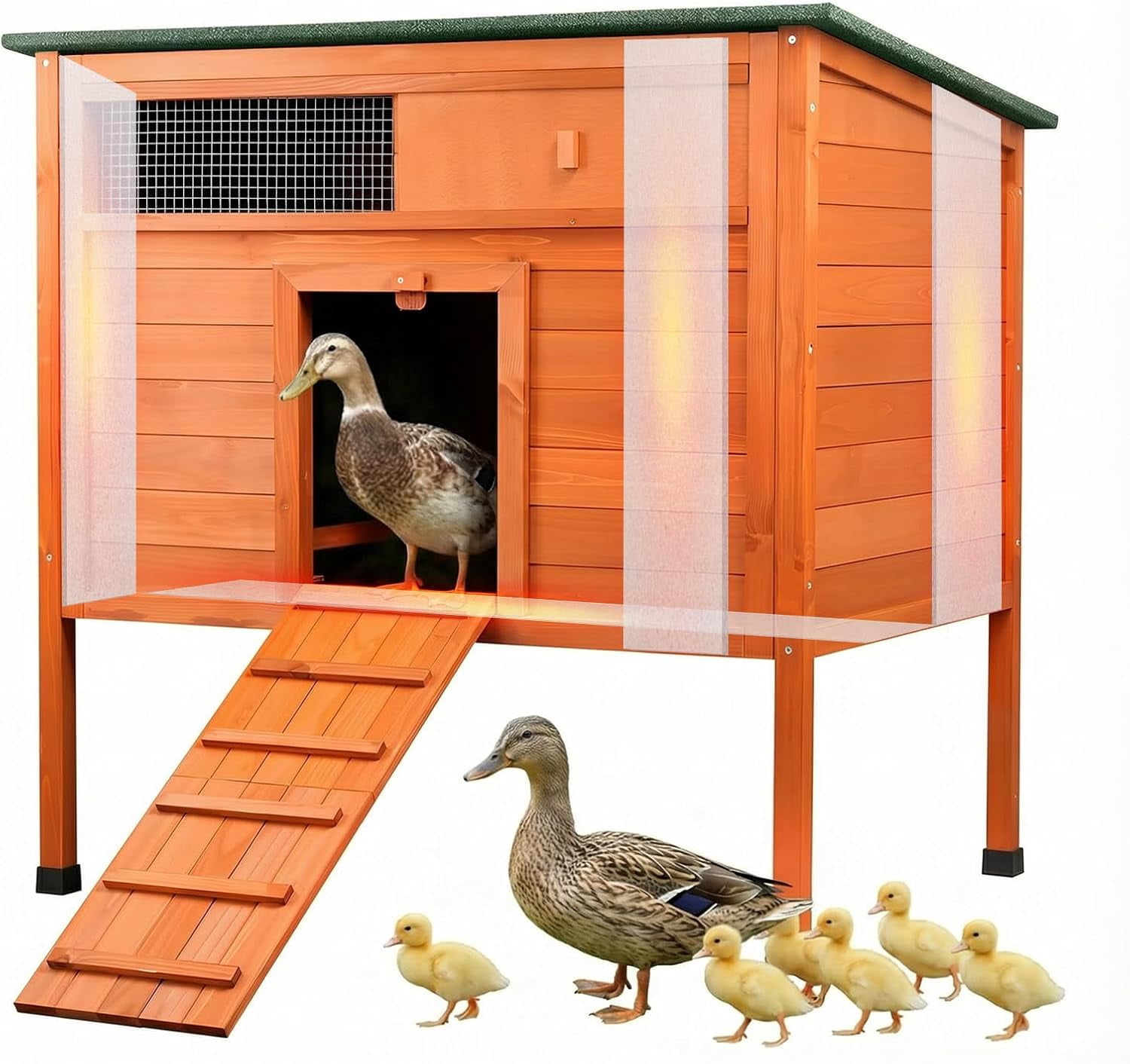 Insulated Duck Coop Weatherproof Wooden Outdoor Duck House for Outside ...