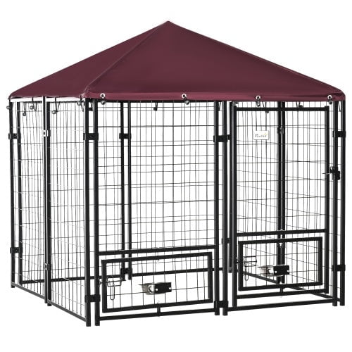 Outdoor Kennel With Rotating Bowl Rack, Walk-in Pet Playpen, Welded ...
