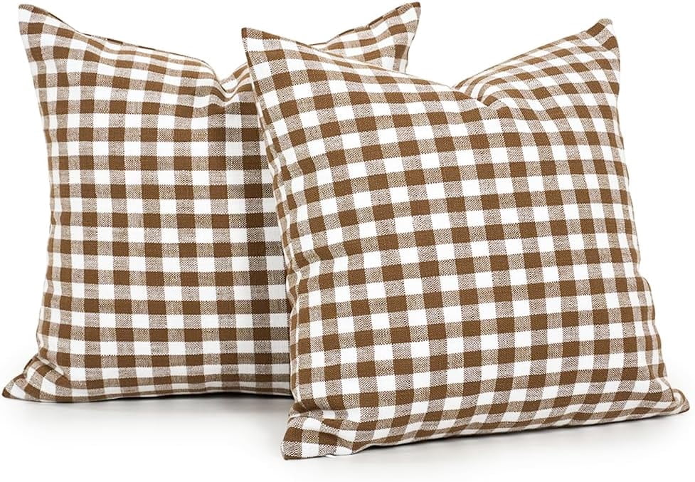 Outdoor Khaki and White Buffalo Plaid Pillow Covers 20x20 Set of 2 ...