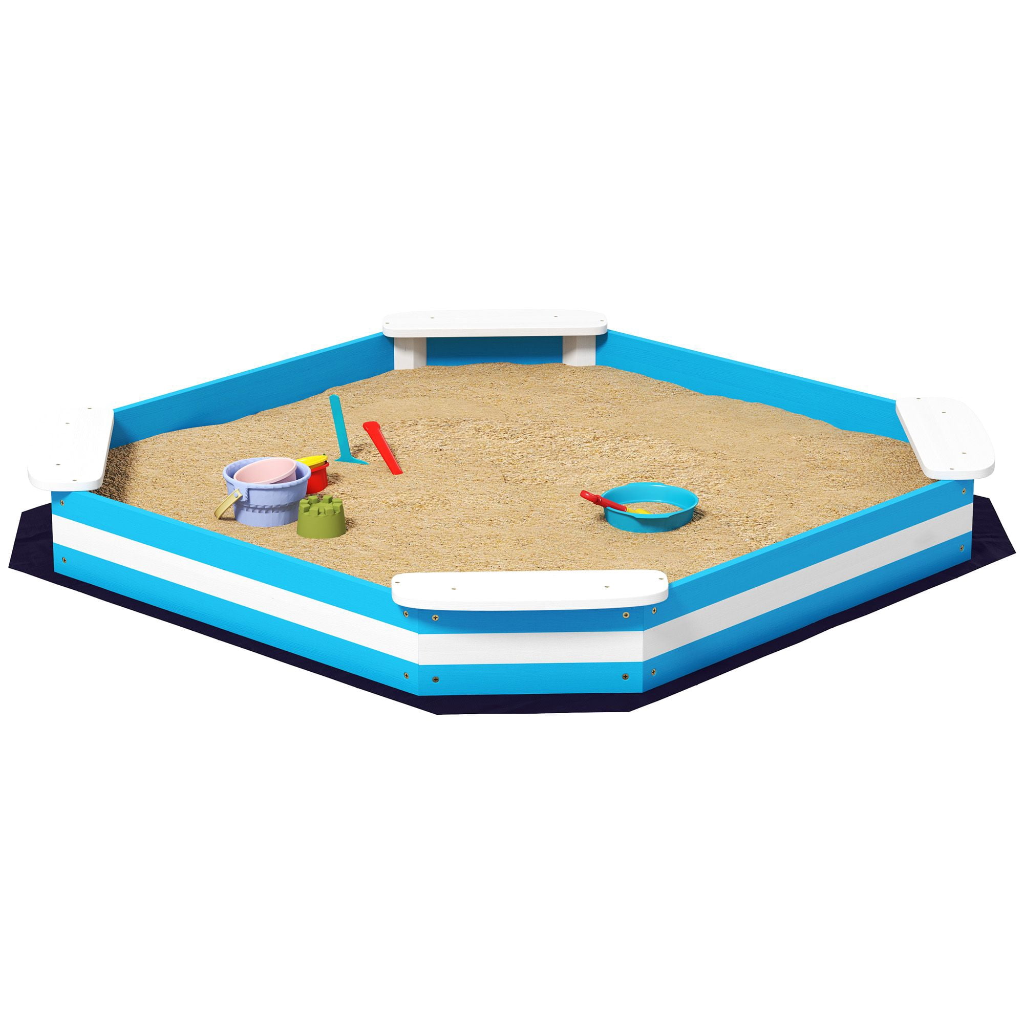 Outdoor Kids Sandbox with Built-in Seats, 52x52 Inch Play Area with ...
