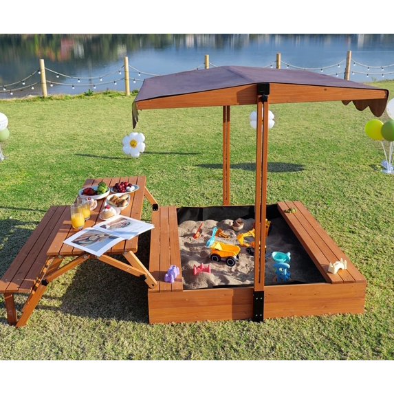 Luyitton Outdoor Sandbox, Kids Picnic Table, Foldable Wooden Sand Pit ...