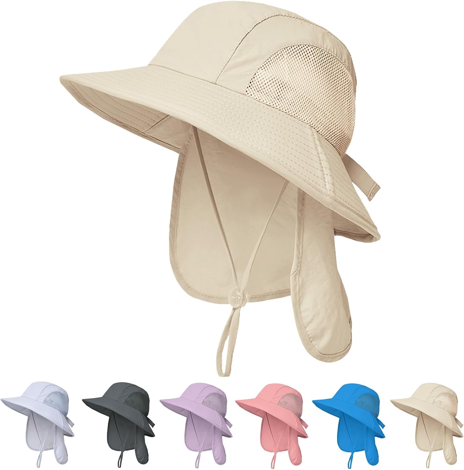 Outdoor Kids Sun Hats with Neck Flap Boys Girls Wide Brim UPF 50+ UV ...