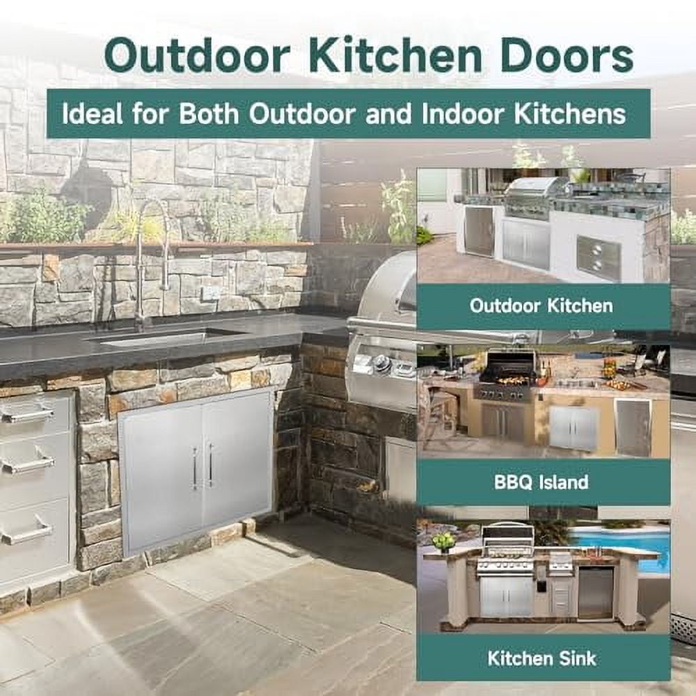 Outdoor Kitchen Doors 33W x 21H Inch Stainless Steel Doors, Access Door with Handles Double ...
