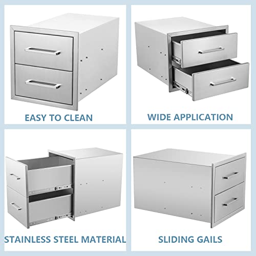 Outdoor Kitchen Drawers Stainless Steel 2-Drawer BBQ Drawer 14" W x 15 ...