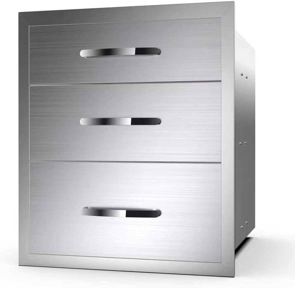 Outdoor Kitchen Drawers Stainless Steel,20W x 27H x 23D Inch Flush Mount Triple Drawers,BBQ ...