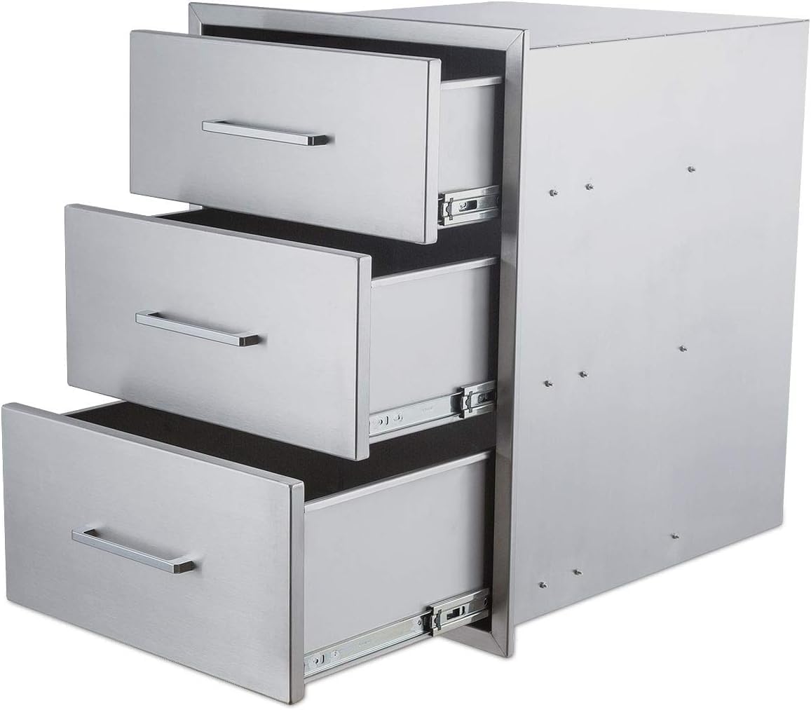 Outdoor Kitchen Drawers Stainless Steel 3-Drawer BBQ Drawer 18" W x 24 ...