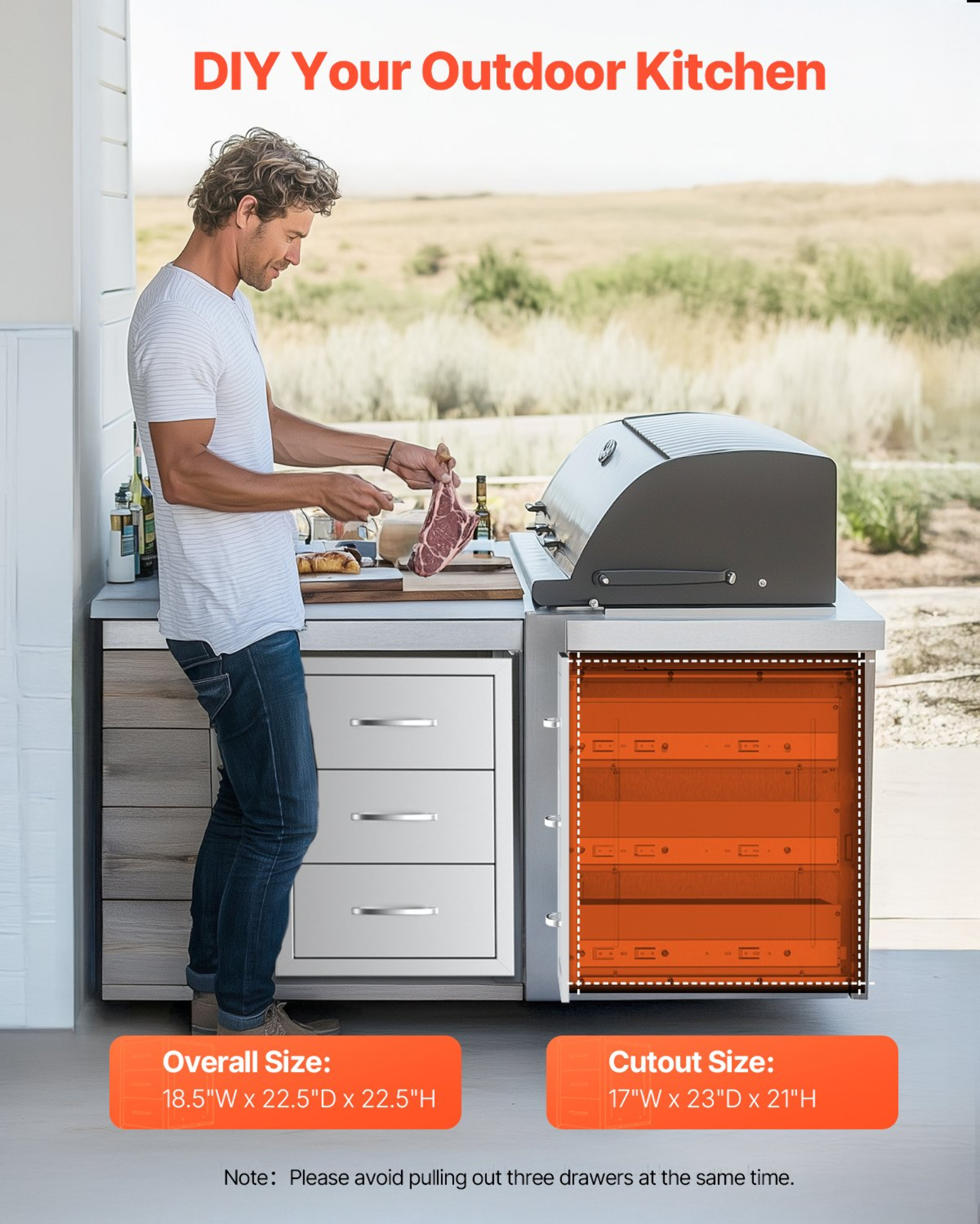 Outdoor Kitchen Drawers Triple BBQ Access Drawers Island 18.5"x22.5"x22 ...