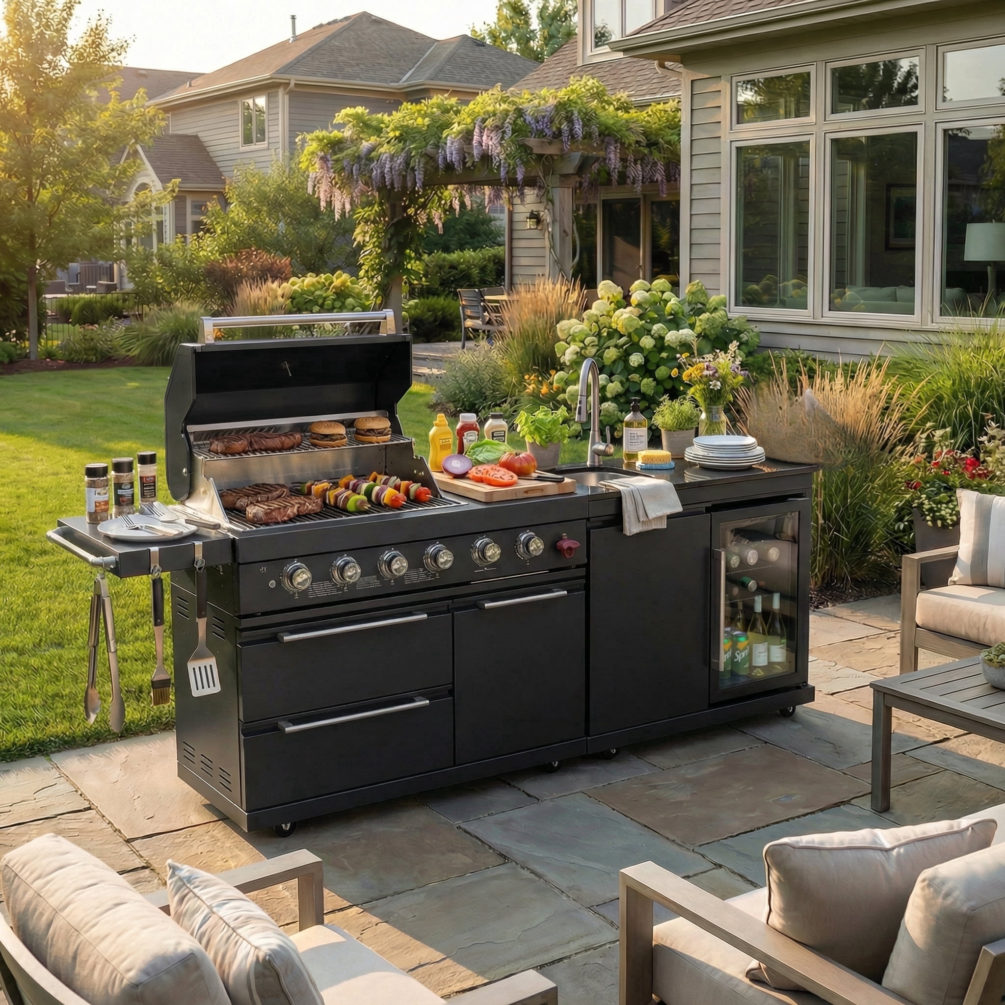 Outdoor Kitchen Grill Island, 304 Stainless Steel, 6-Burner 75300 BTU ...