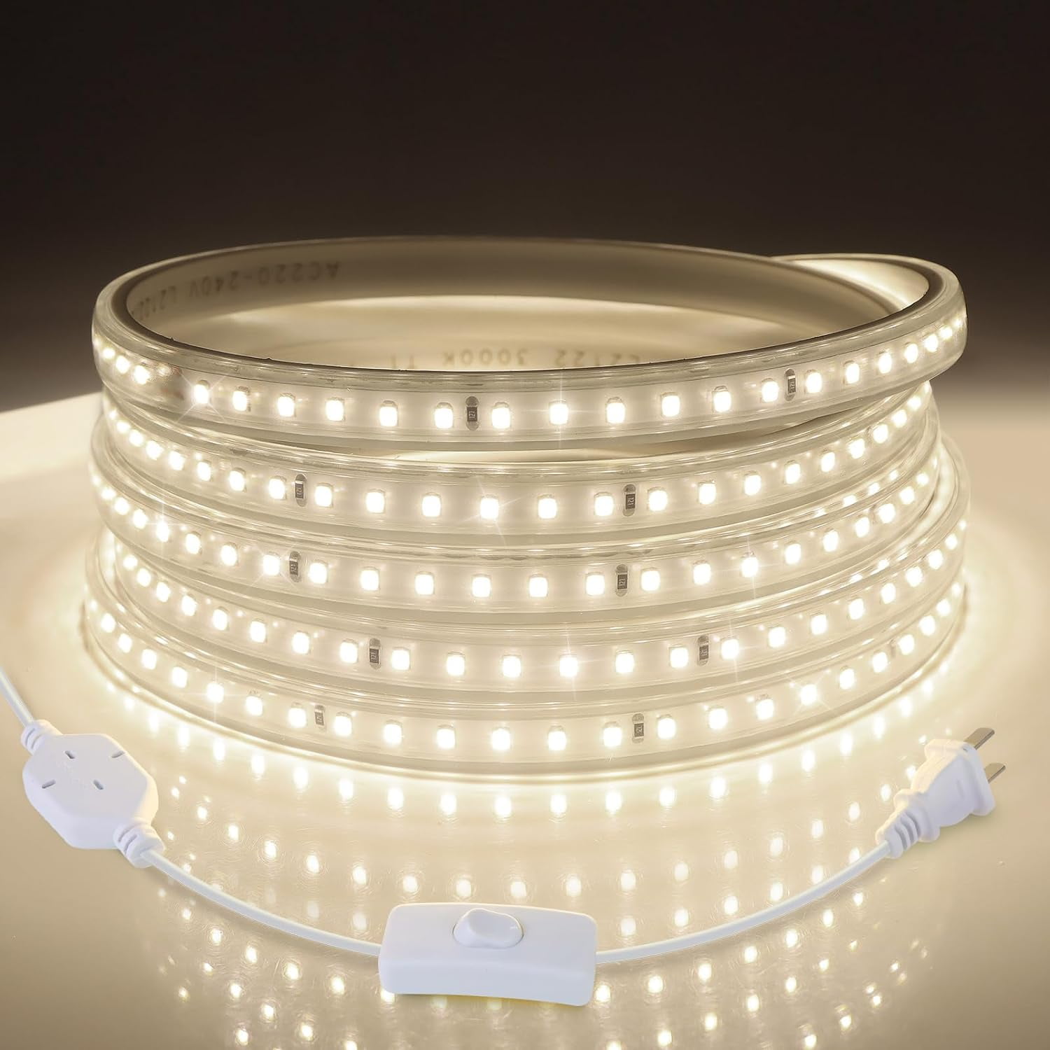 Outdoor LED Strip Lights Waterproof, AC 110V, 1200LEDs, 4000k Plug in ...