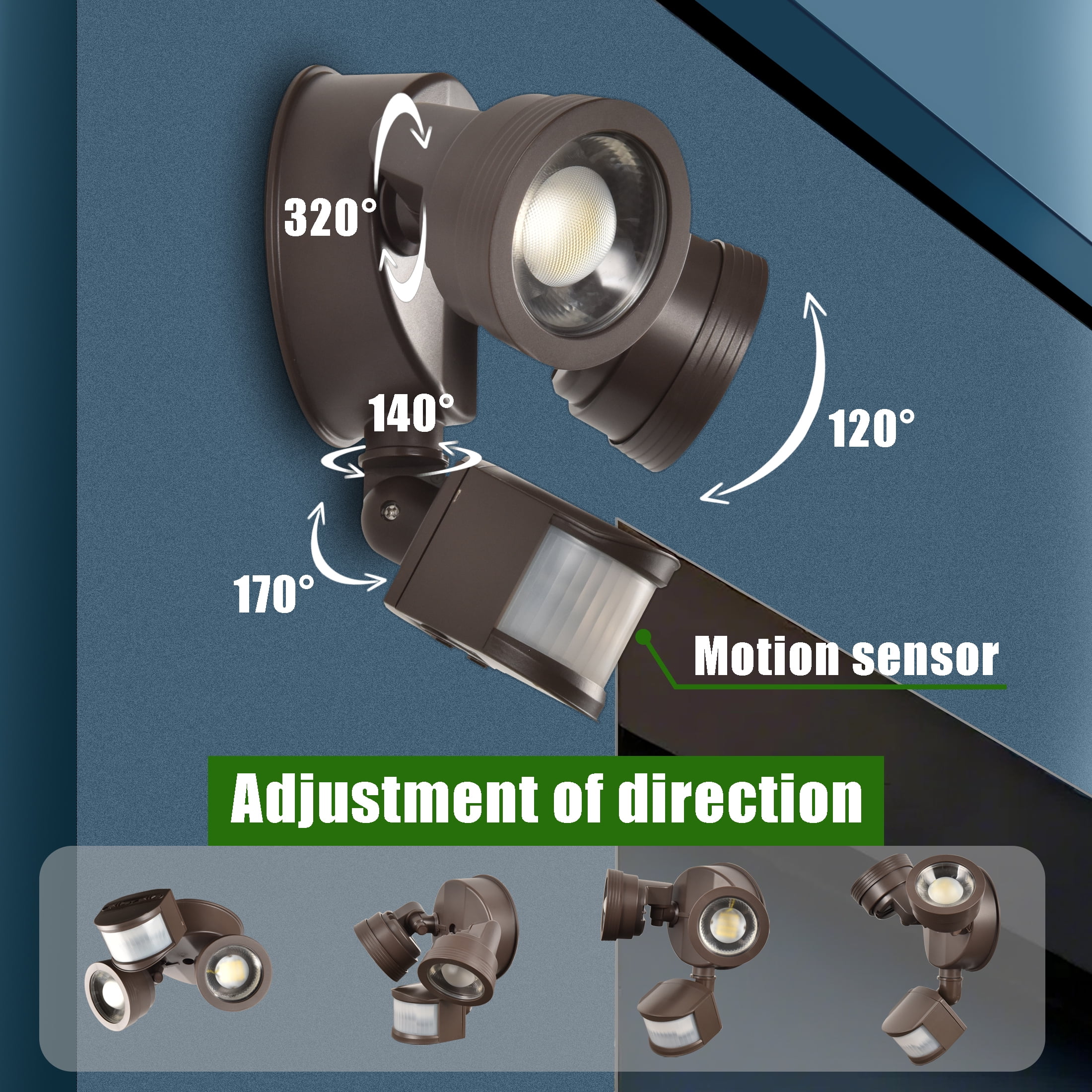 Green Watt LED Security Flood Light with Motion Sensor, Adjustable Beam ...
