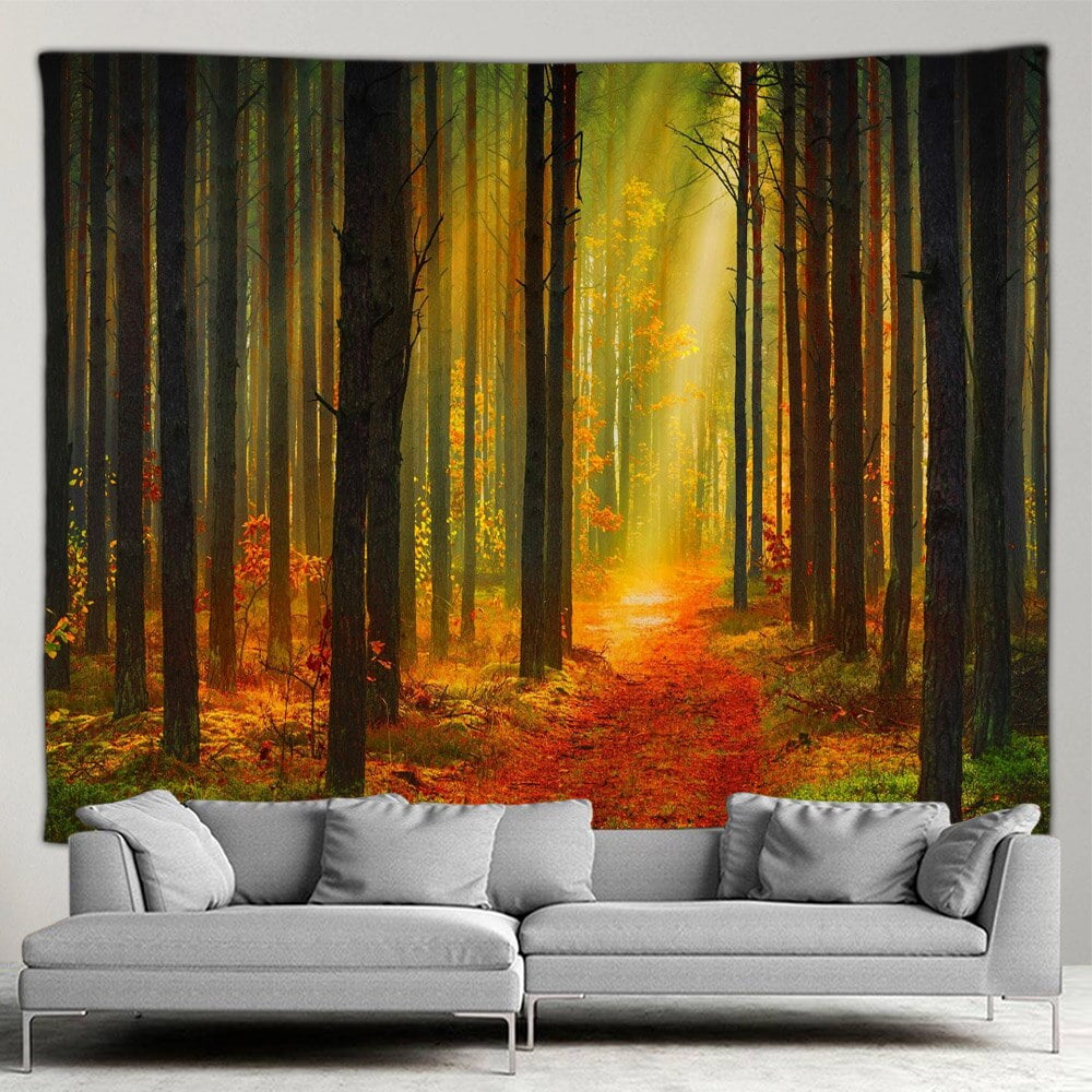 Outdoor Landscape Tapestry Forest Waterfall Autumn Nature Red Leaves ...