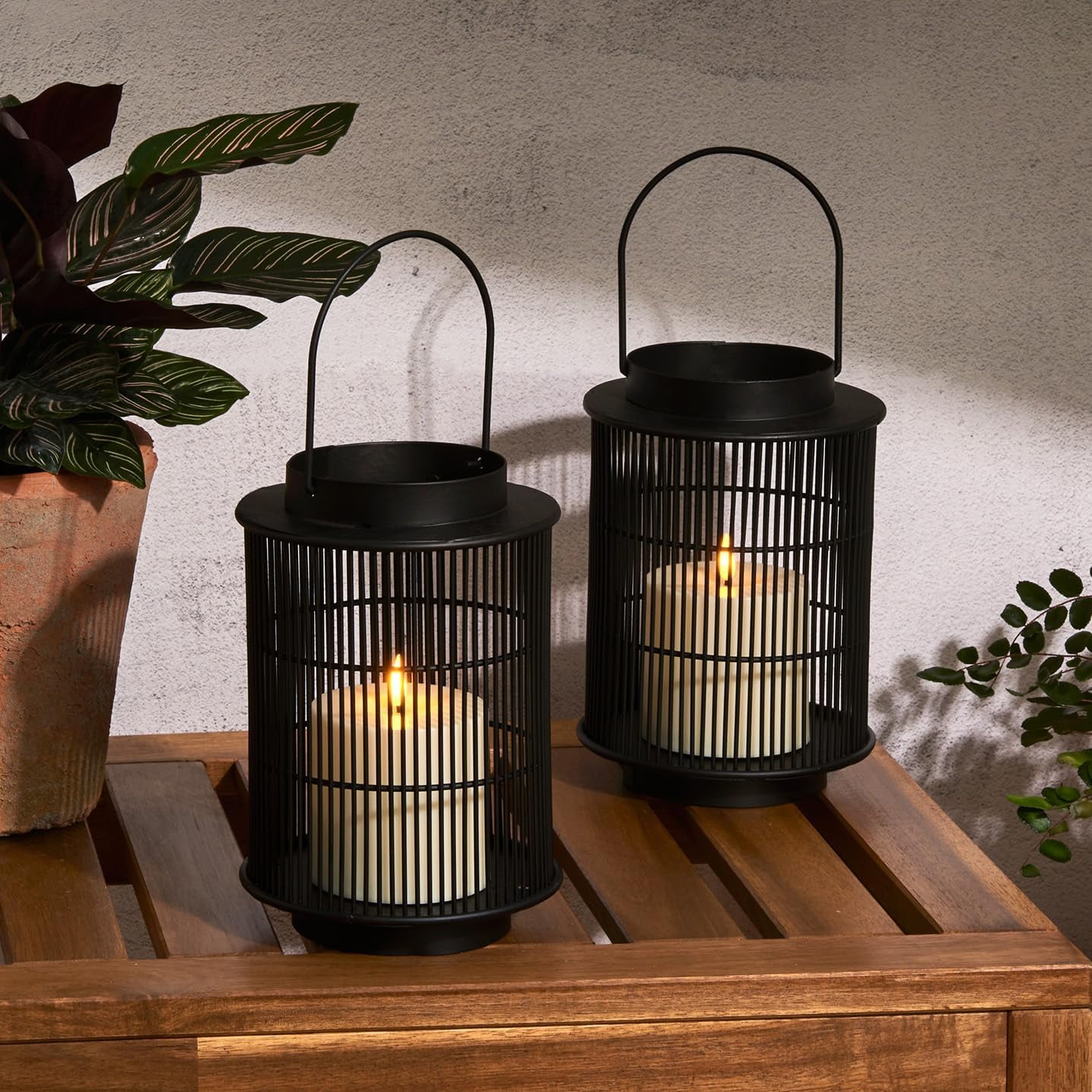 Outdoor Lanterns Decorative Patio Fall Decor, Set of 2, 8 Inch Black ...