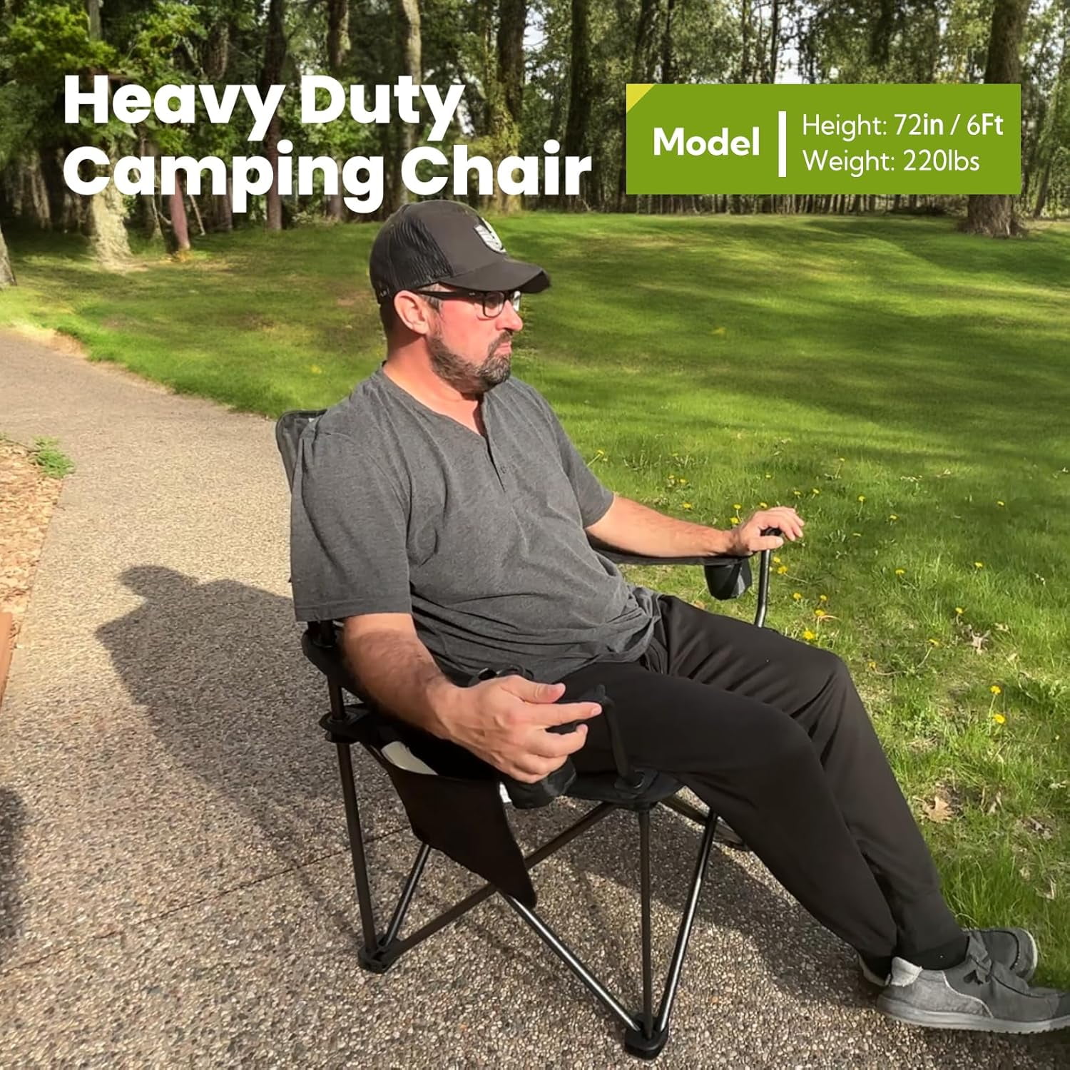 Outdoor Large Camping Chairs for Adults, Heavy Duty Camp Chair Support ...