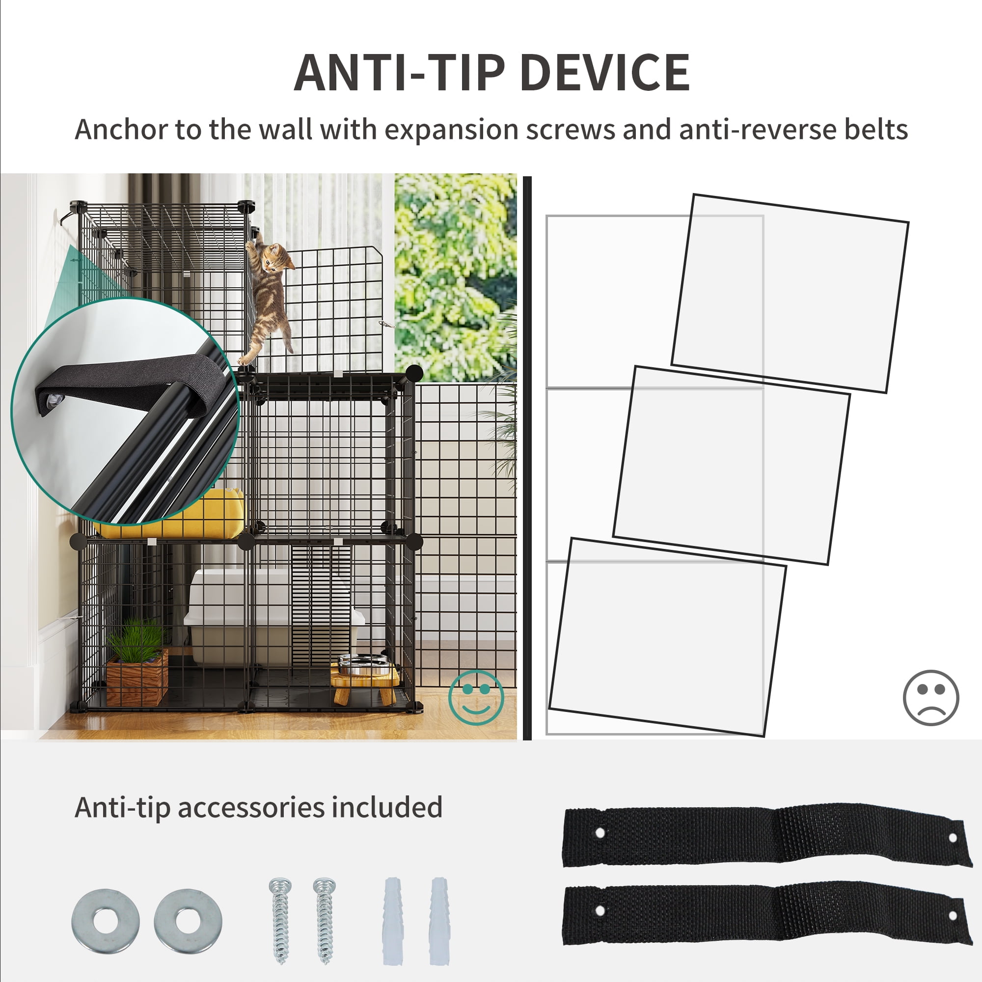 Outdoor Large Cat Cage Enclosure with Balcony, Detachable Indoor 3-Tier ...