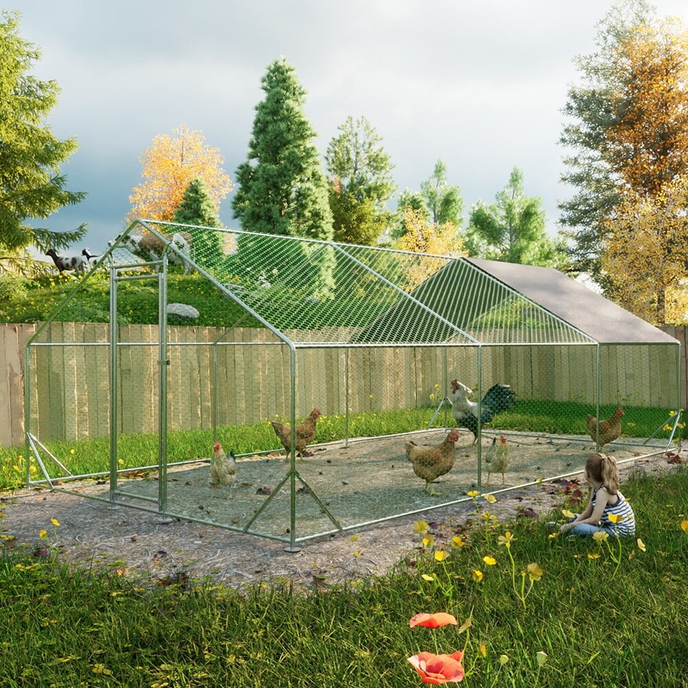 Outdoor Large Metal Chicken Run Coop with Waterproof Cover 10ft * 20ft ...