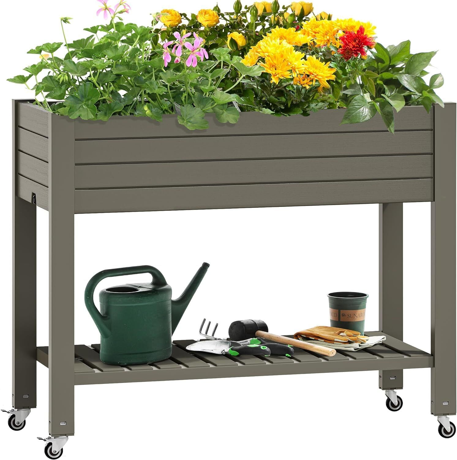 Outdoor Large Resin Patio Planter Box Stand Elevated Raised Garden Bed ...
