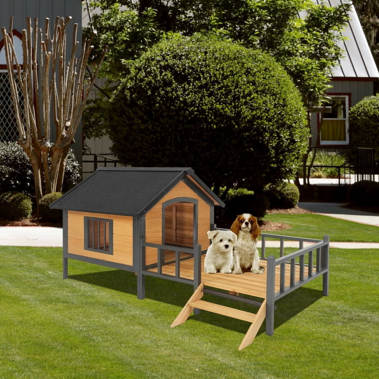 Outdoor Large Wooden Cabin House Style Wooden Dog Kennel with Porch ...