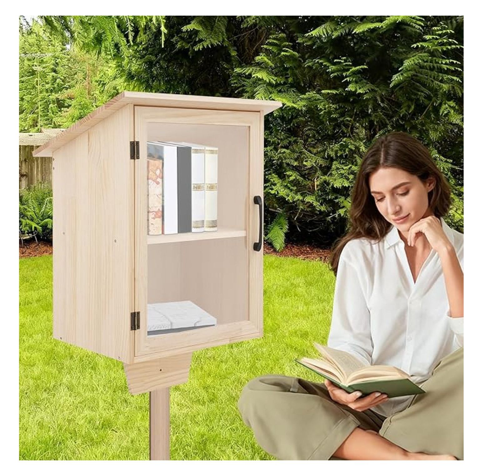 Outdoor Library Box, 15x11x21inch Wood Literature Exchange Box DIY ...