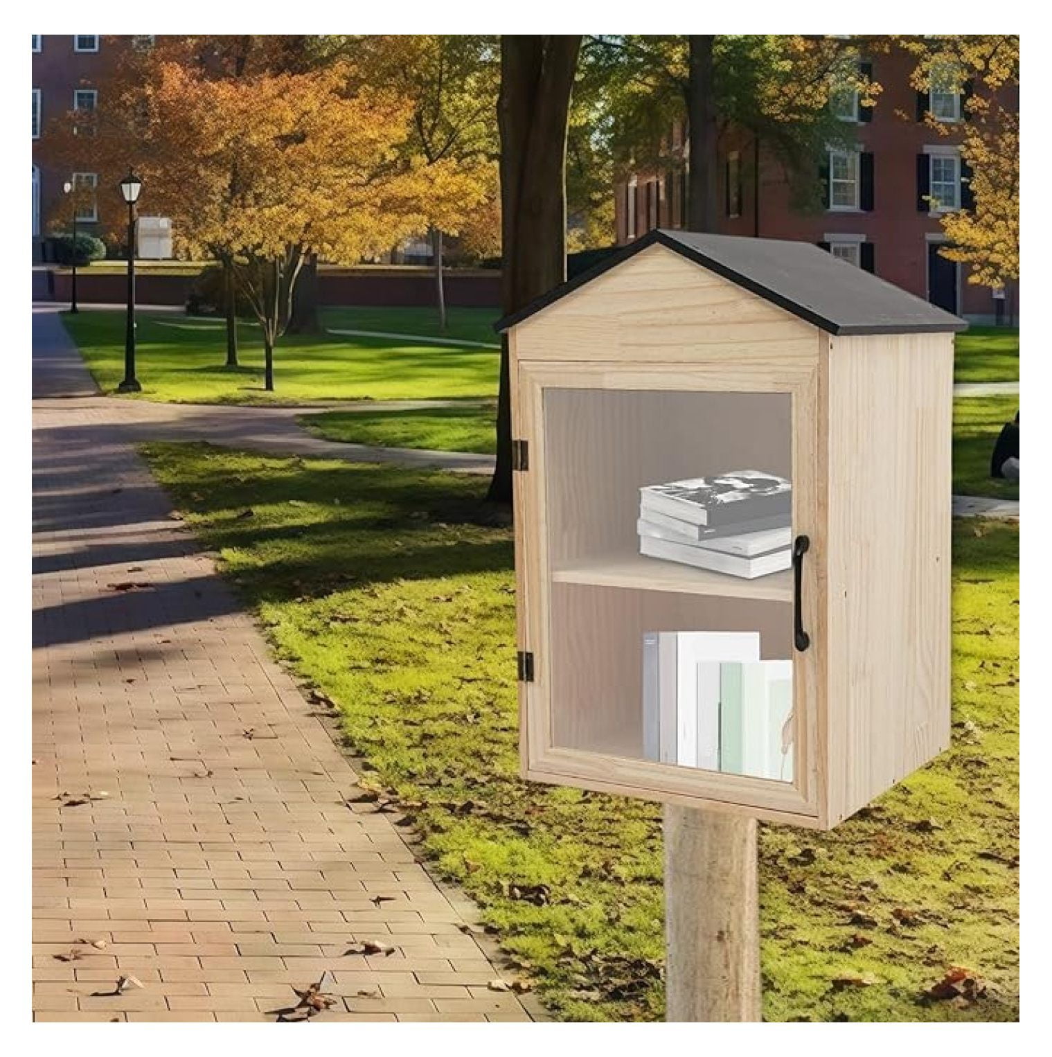 Outdoor Library Box, 16x14.6x25.4inch Wood Literature Exchange Box DIY ...