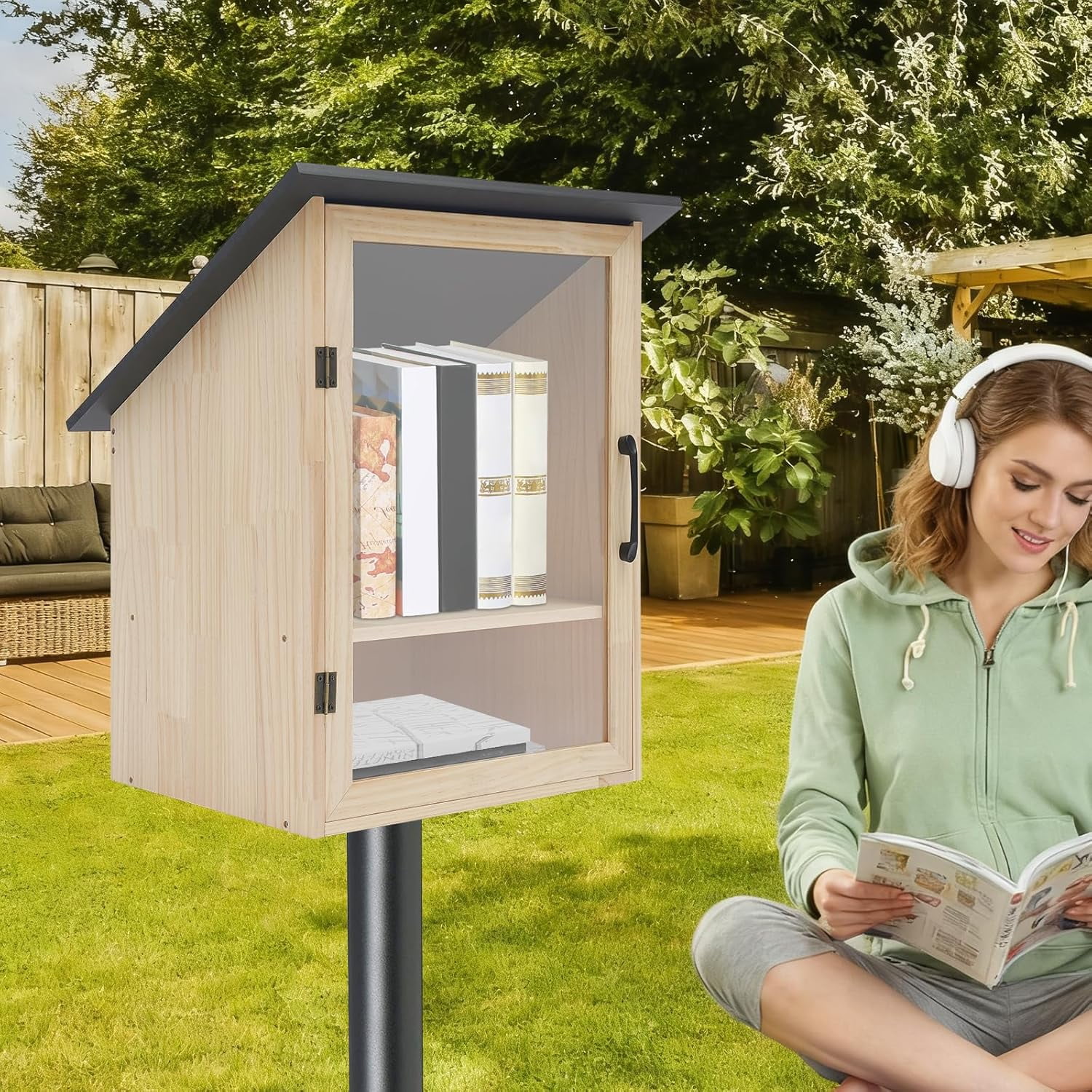 Outdoor Library Box, 16x14x23 Inch Literature Exchange Box Little Wood ...