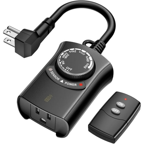 Outdoor Light Timer with Remote Control, Waterproof Light Sensor Timer, 100 ft Wireless Ran, 1 ...