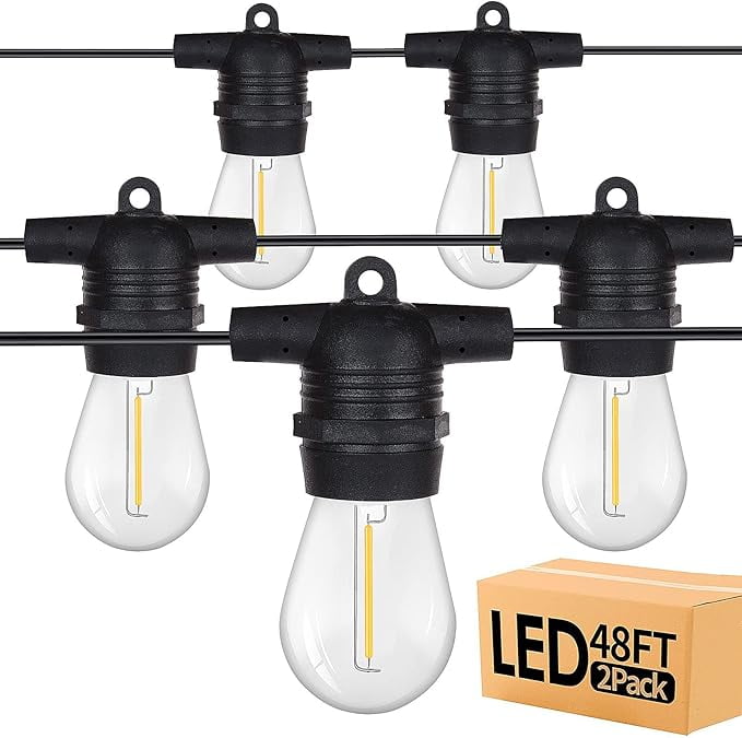 Outdoor Lights 2 Pack 48ft String Lights with Shatterproof 30 LED Bulbs ...