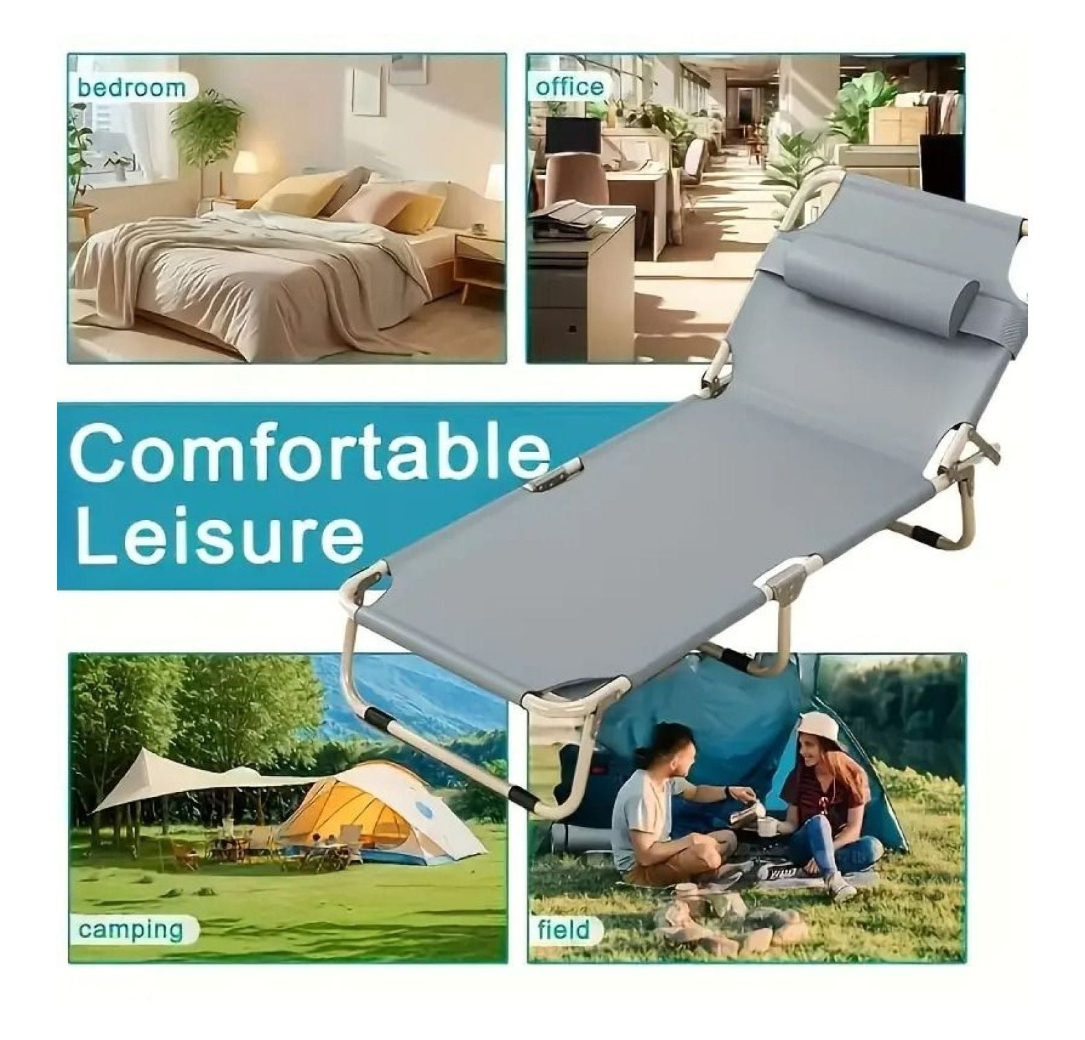 Outdoor Lightweight Comfort Folding Bed, 4 Headrest Adjustments, Easy ...