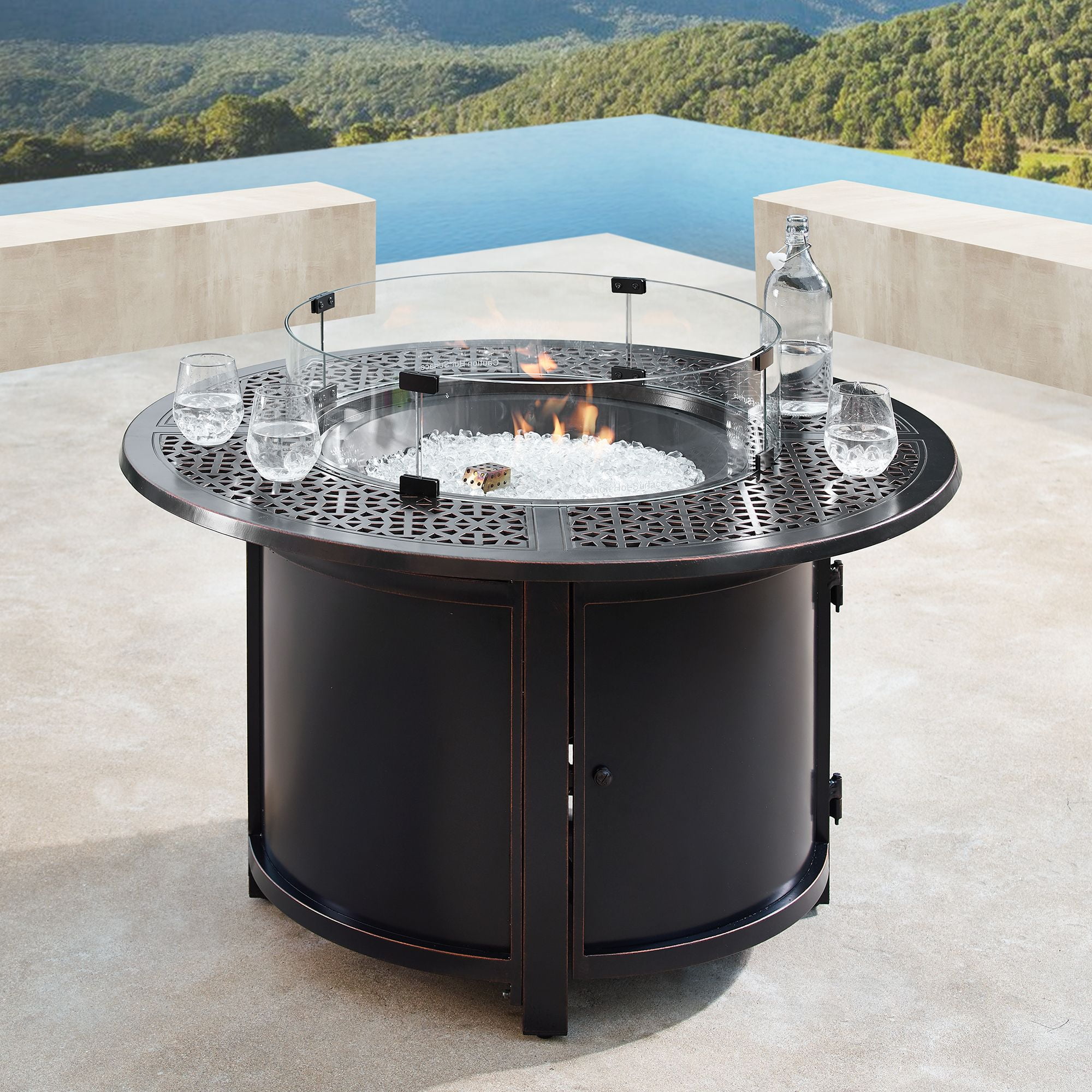 Outdoor Living and Style 44" Charcoal Black Round Propane Outdoor Fire ...