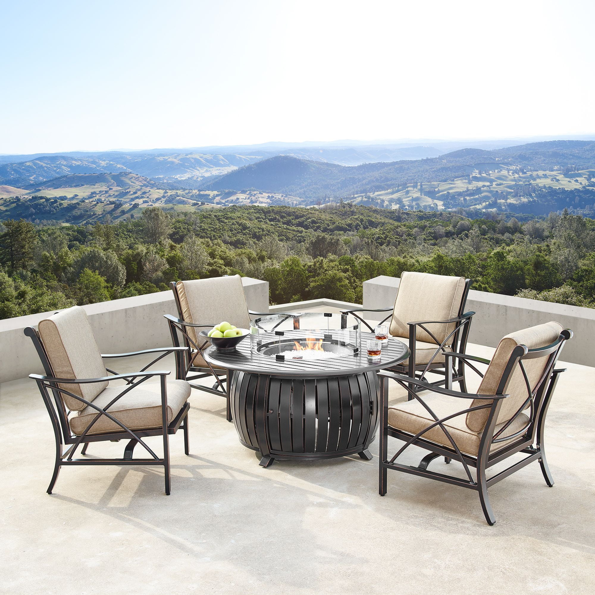 Outdoor Living and Style 5-Piece Brown and Black Outdoor Patio Round ...