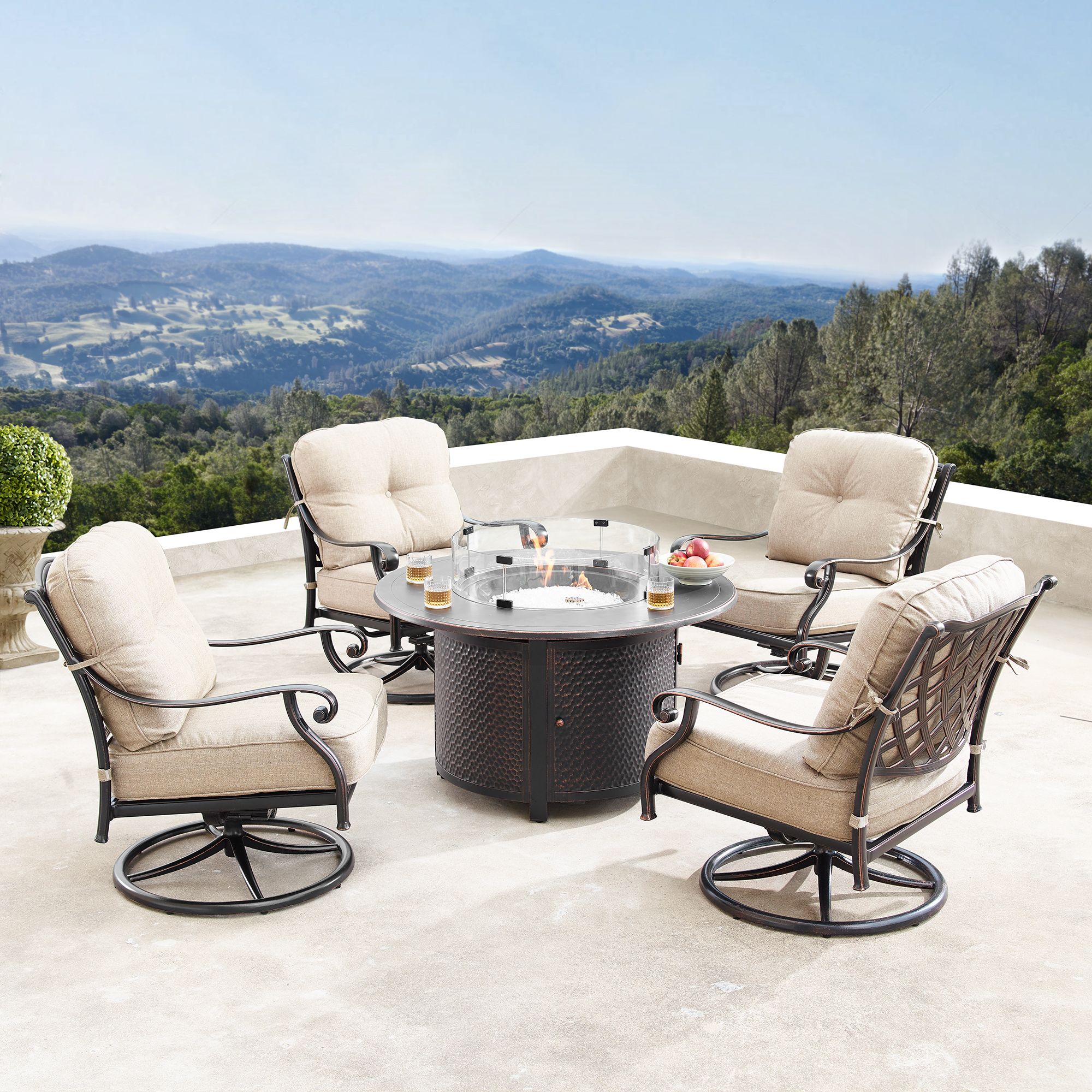Outdoor Living and Style 5-Piece Brown and Black Outdoor Patio Round ...