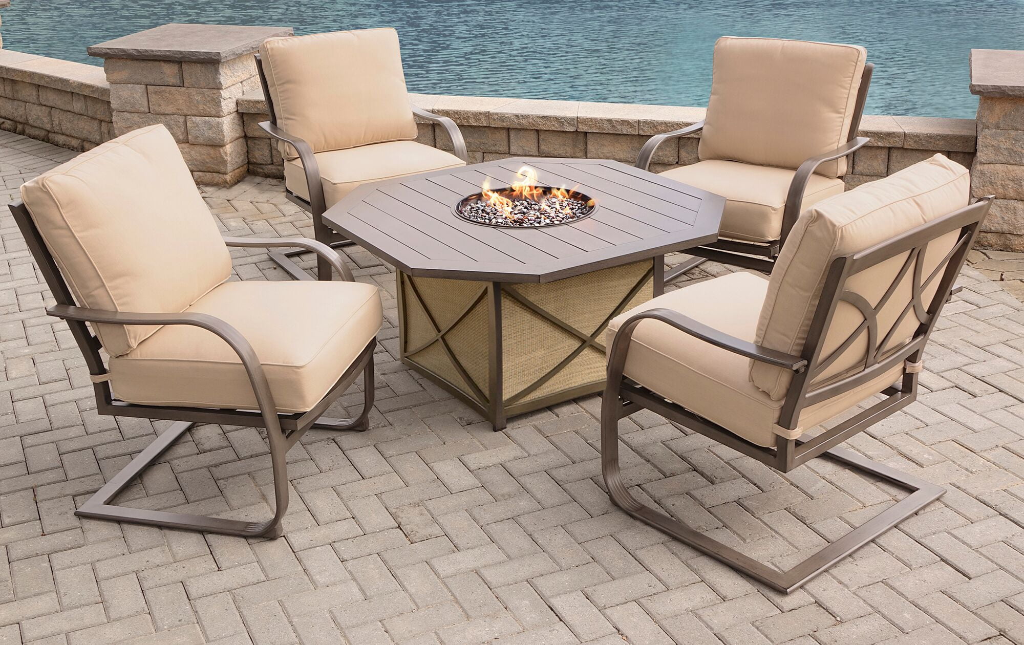 Outdoor Living and Style Contemporary Fire Pit Table Set - 5-Piece ...