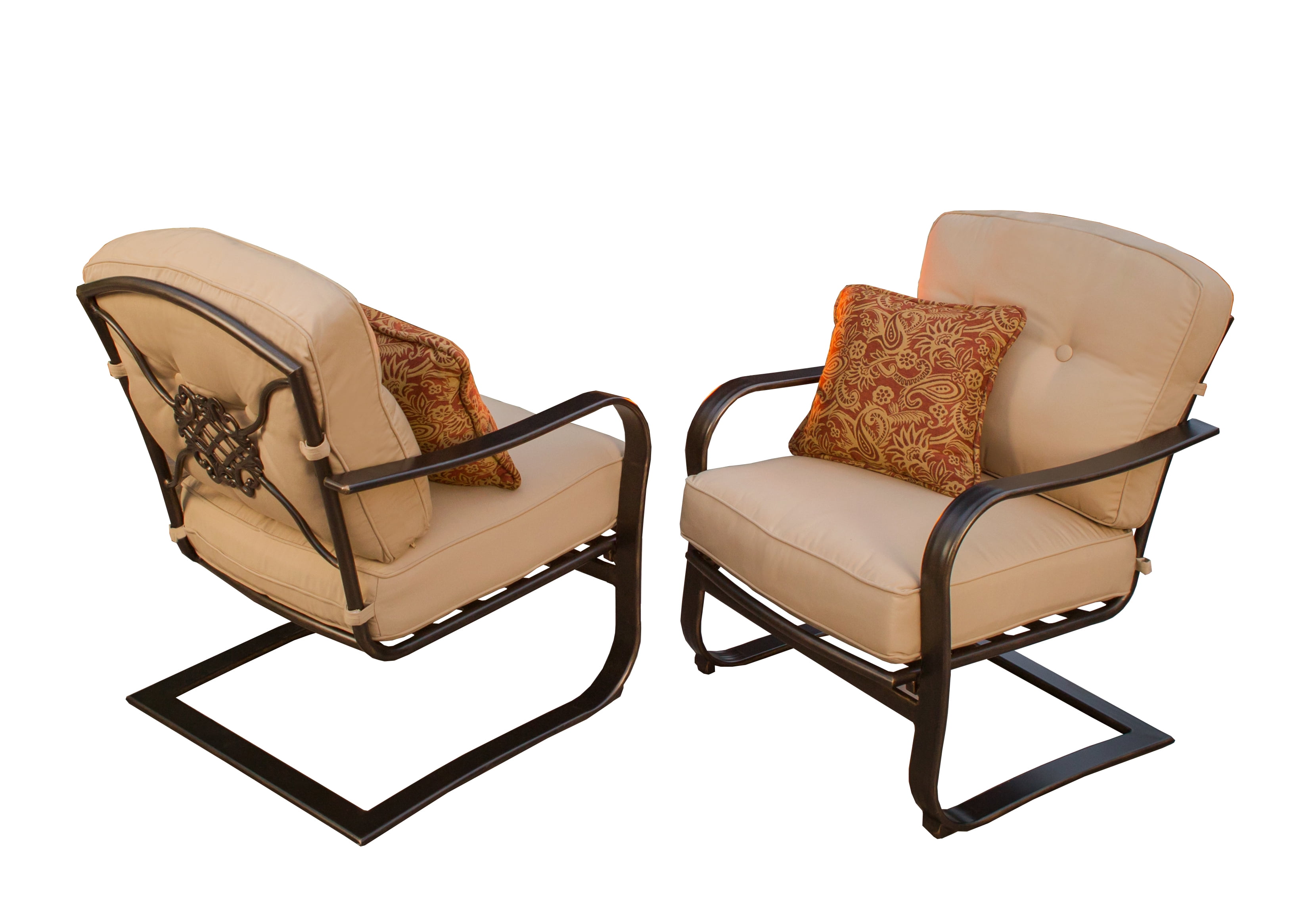 Outdoor Living and Style Set of 2 Beige and Black Patio Spring Chairs ...