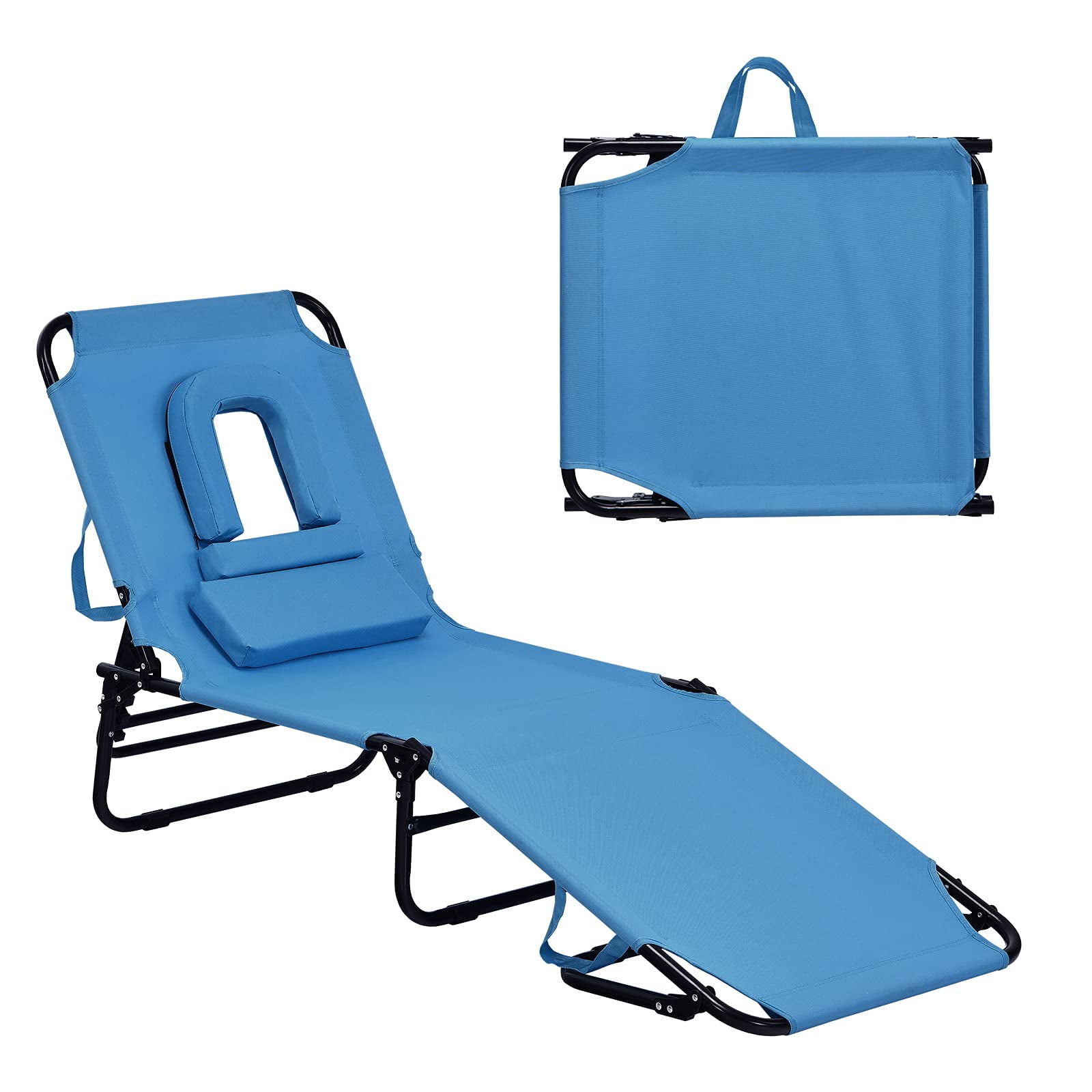 Outdoor Lounge Chair Adjustable Recliner, Beach Sunbathing Chaise with ...
