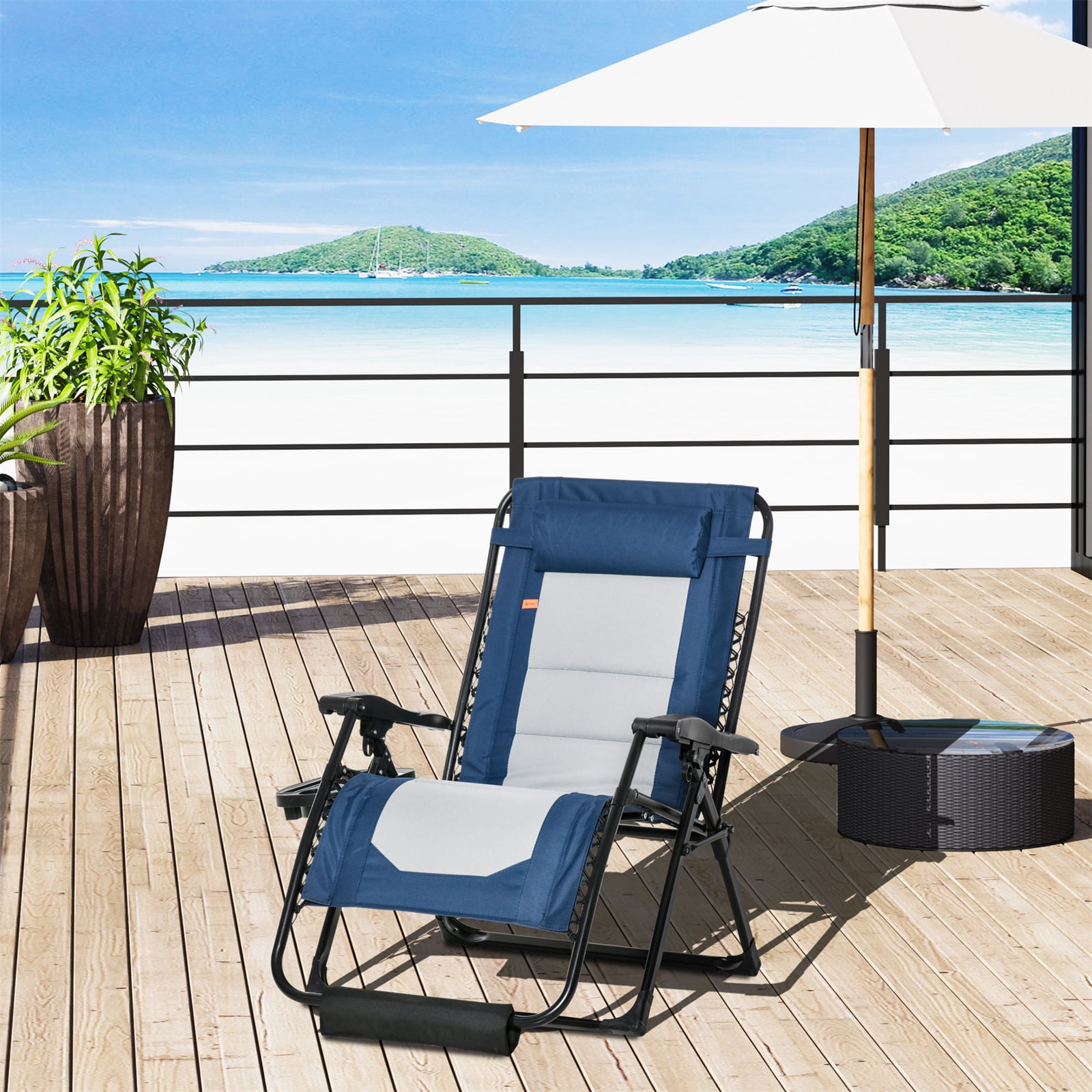 Outdoor Lounge Chair with Footrest, Oversized Padded Zero Gravity ...