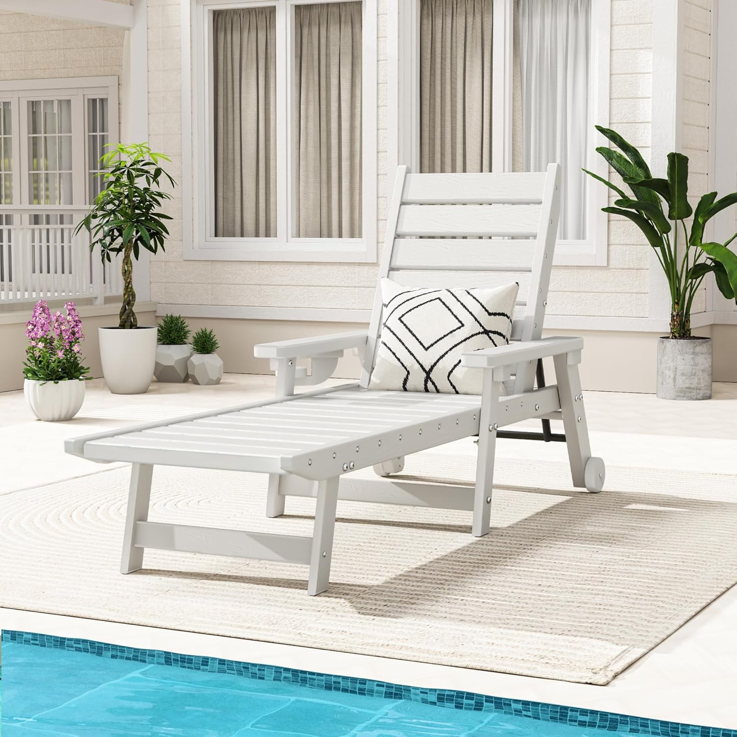 Outdoor Lounge Chair, HDPE Chaise Lounge 5-Level Adjustable Backrest ...