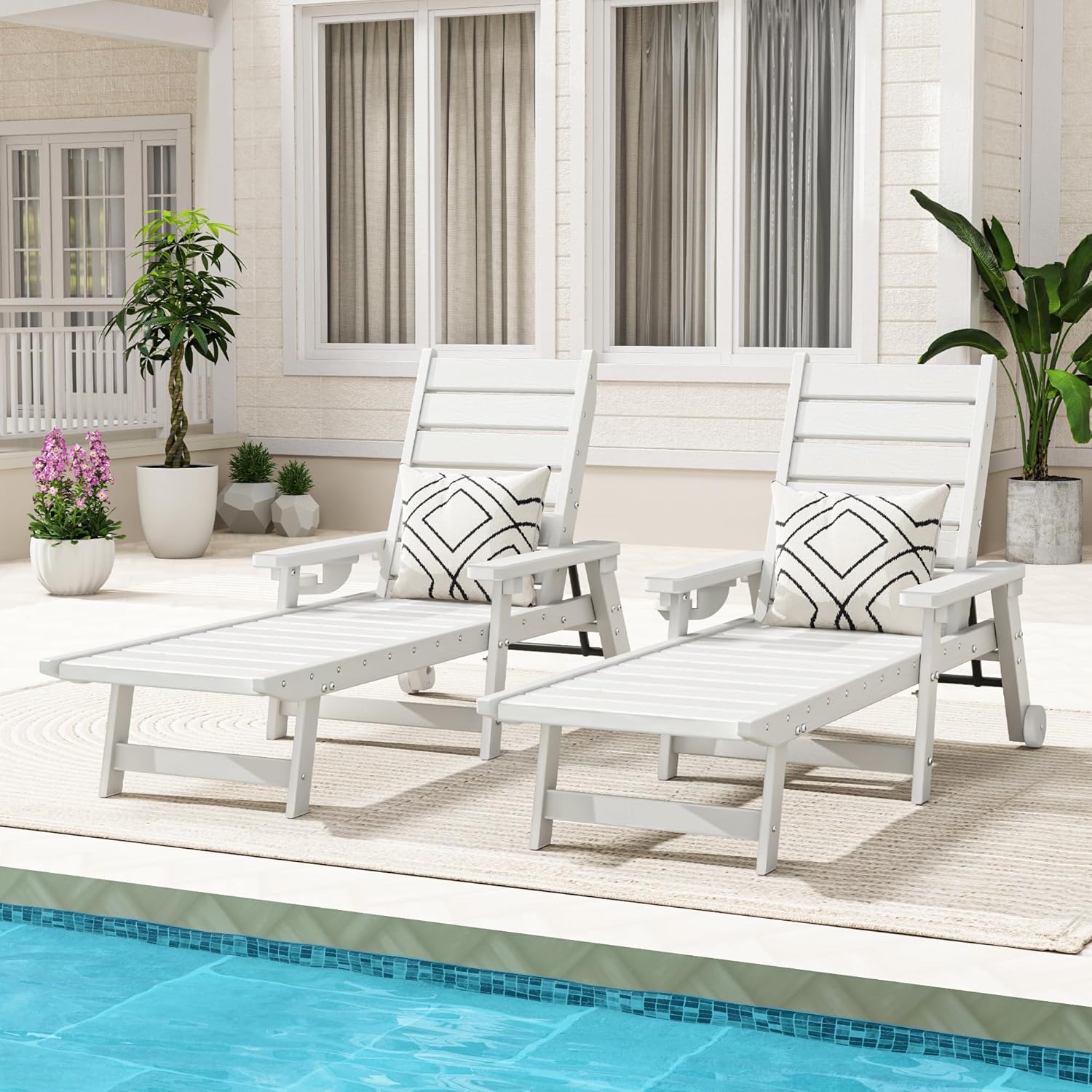 Outdoor Lounge Chair Set of 2, HDPE Chaise Lounge 5-Level Adjustable ...