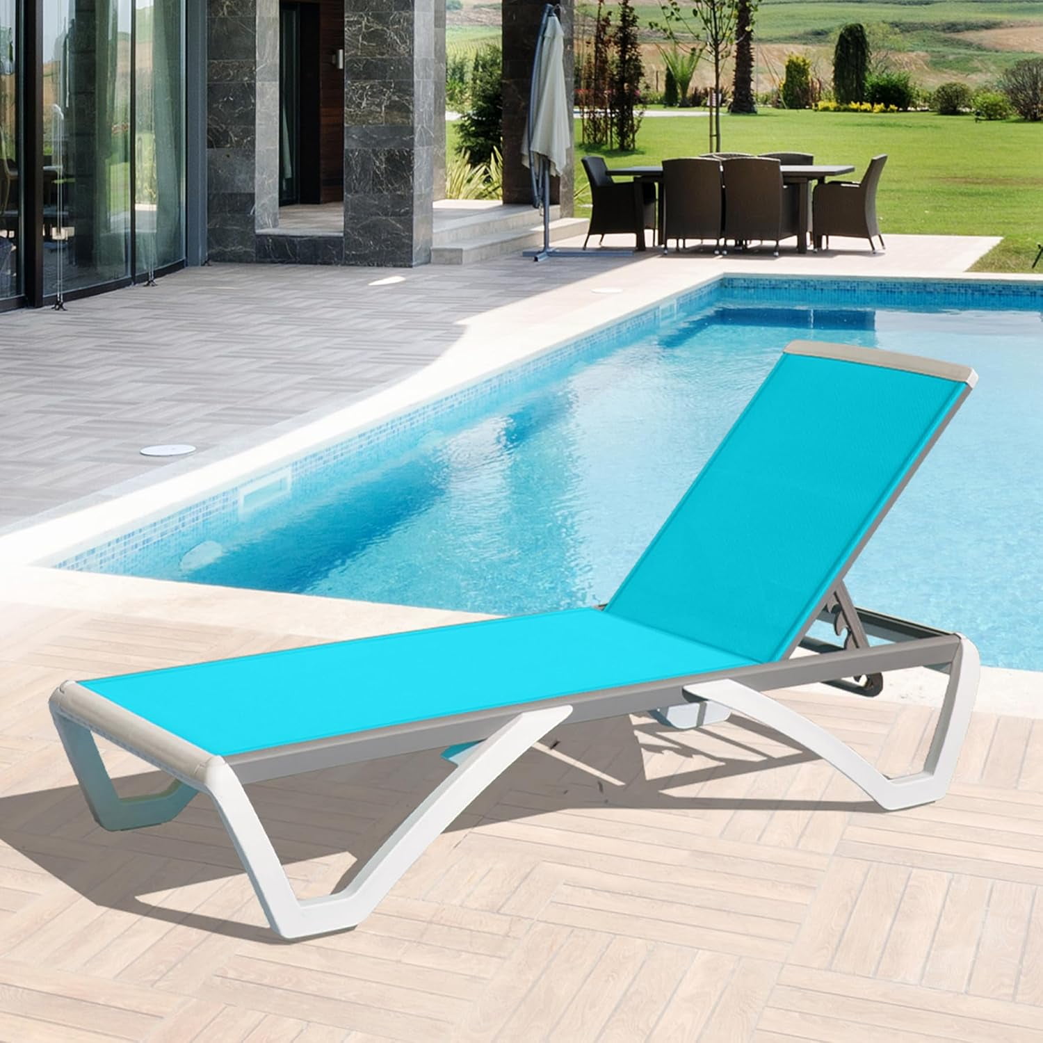 Outdoor Lounge Chairs, Aluminum Pool Lounge Chairs for Outside with 5 ...