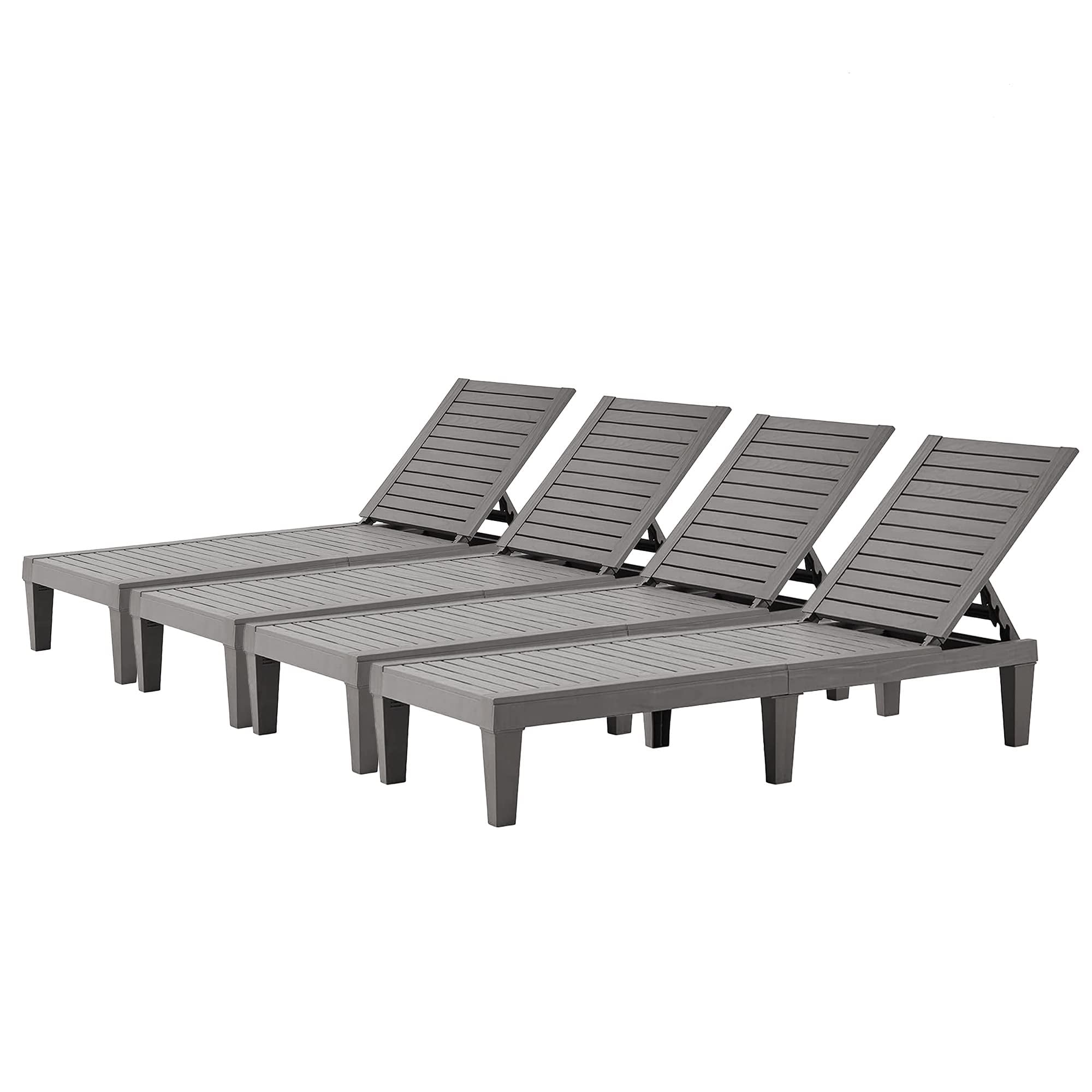 Outdoor Lounge Chaise, Adjustable Pool Lounge Chairs with 5 Positions ...