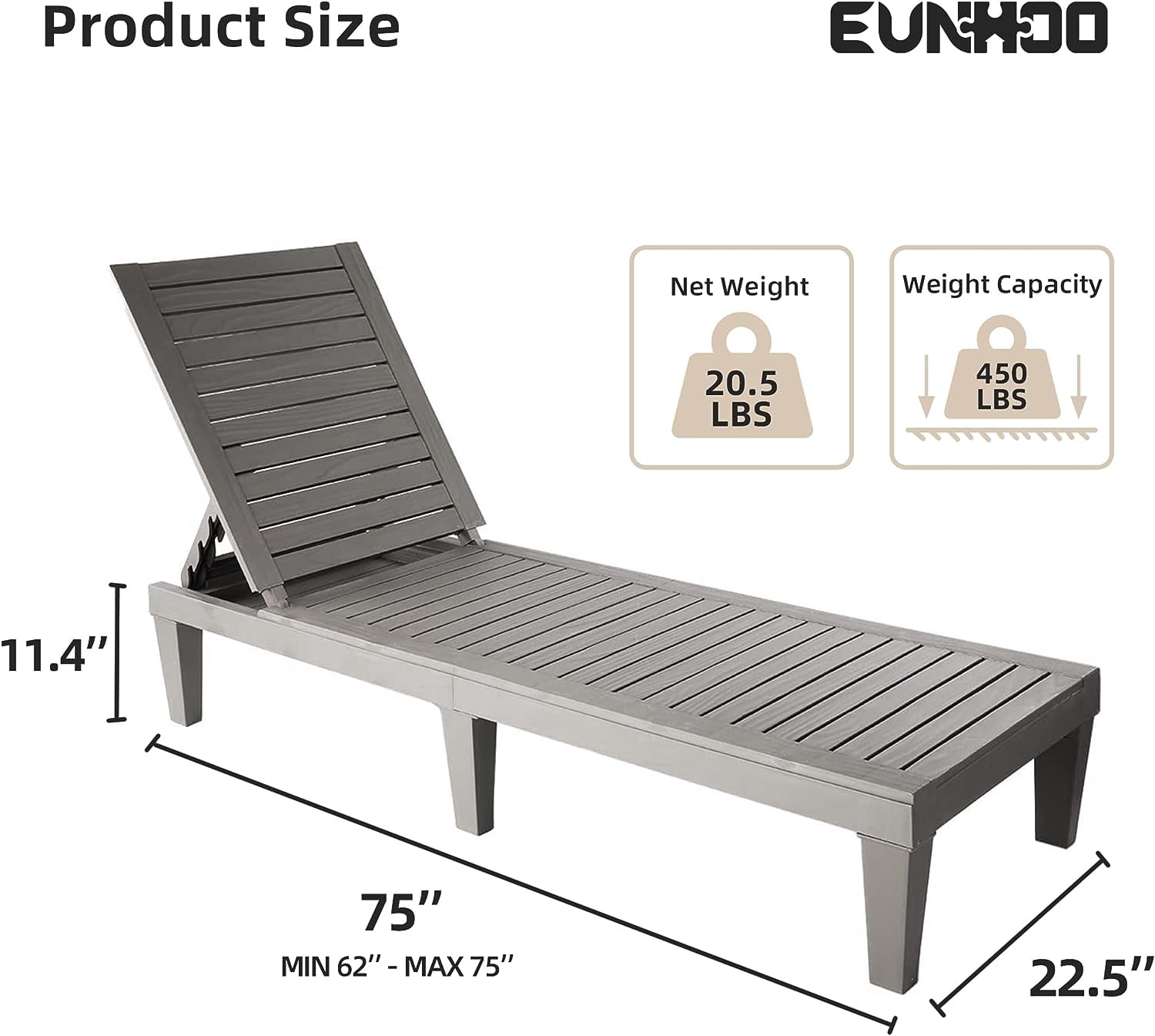 Outdoor Lounge Chaise Adjustable Pool Lounge Chairs with 5 Positions ...