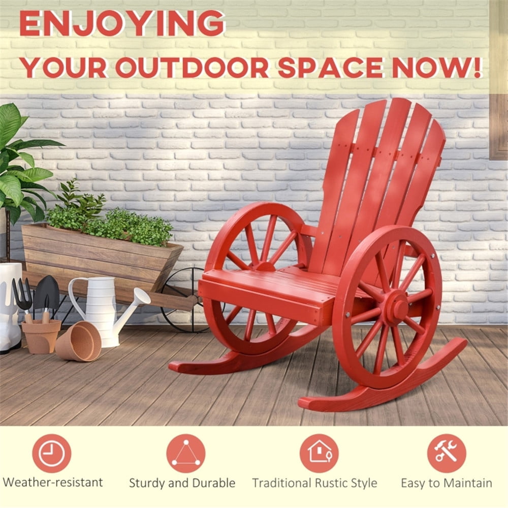 Outdoor Lounge Rocking Chair with Wagon Wheel Shaped Armrests, Rustic ...