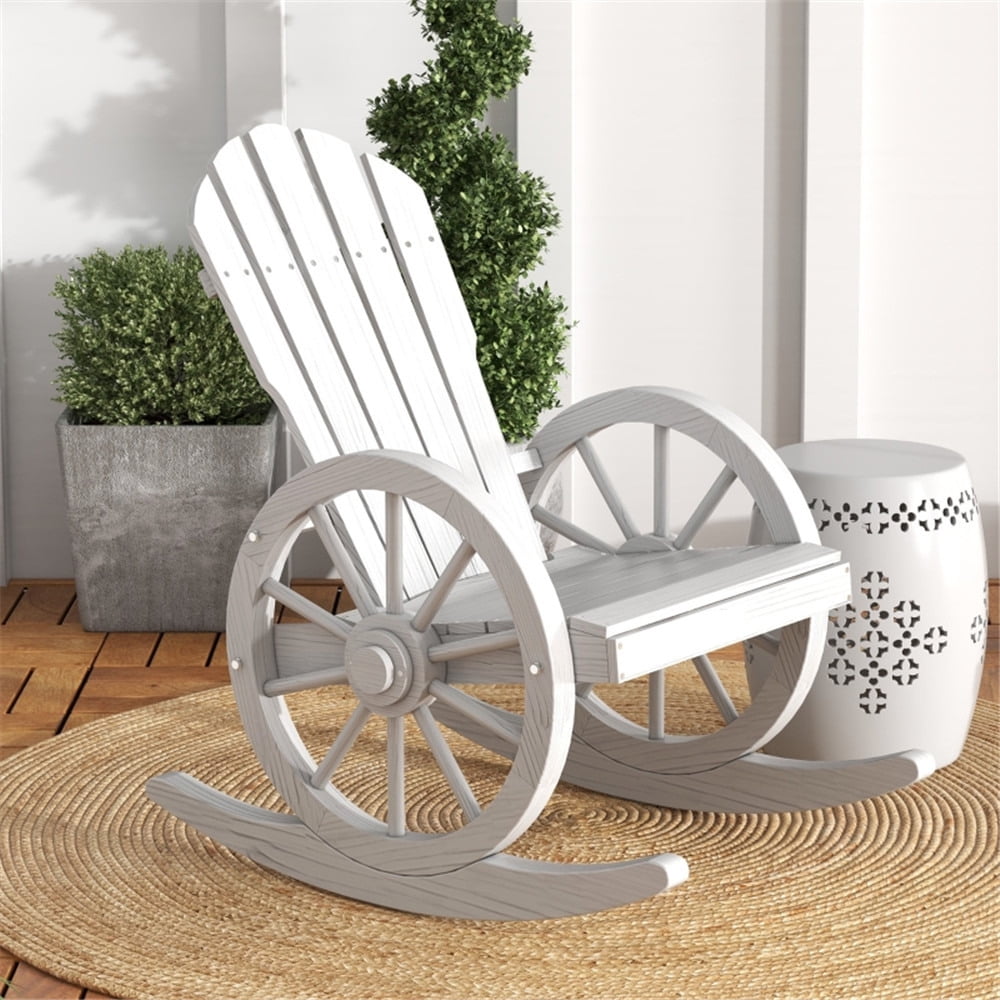 Outdoor Lounge Rocking Chair with Wagon Wheel Shaped Armrests, Rustic ...