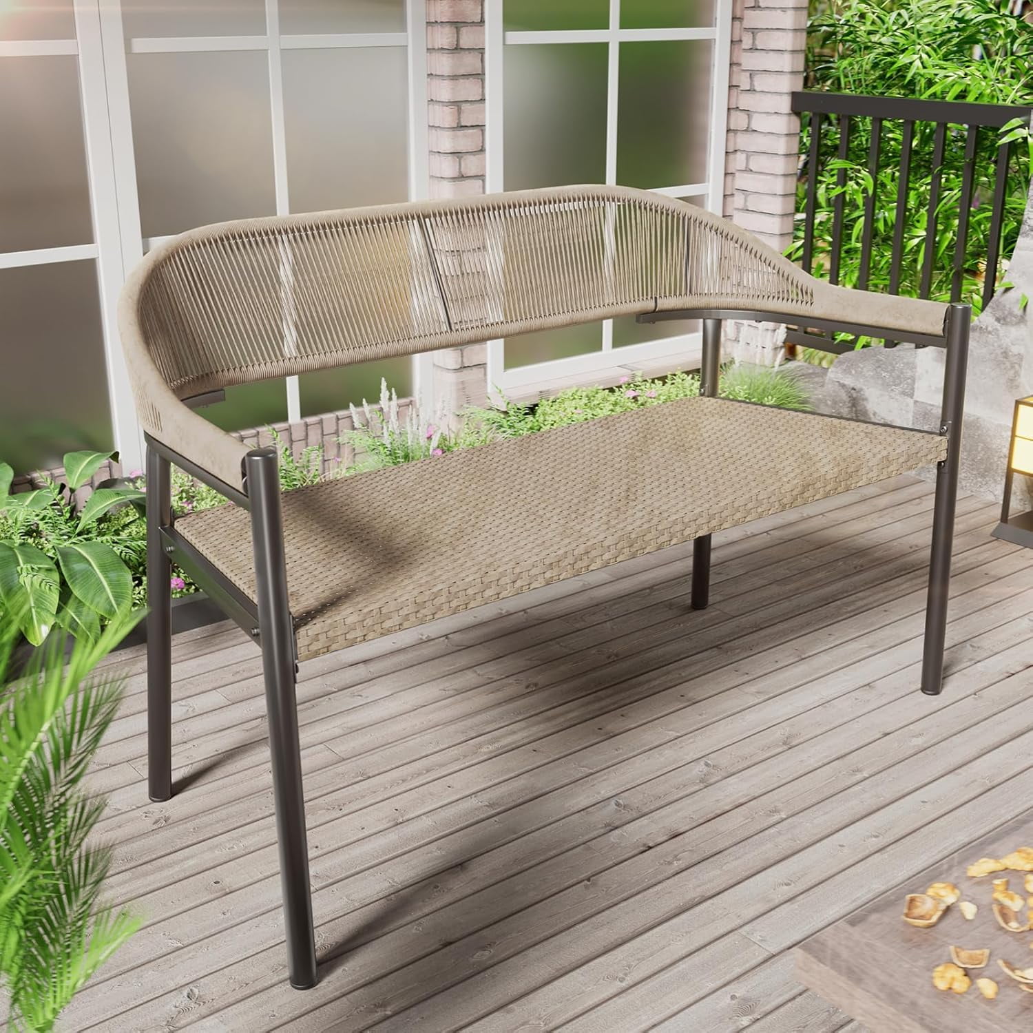 Outdoor Loveseat Bench, 46.8 Inches Outdoor Patio Furniture Small Boho ...
