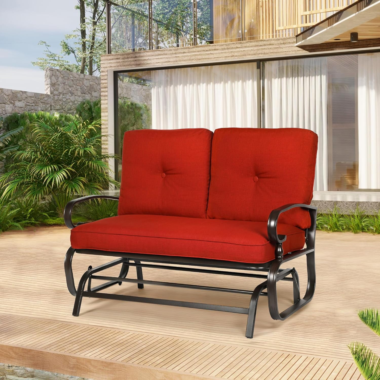 Outdoor Loveseat Patio Glider Rocking 2 Seats Wrought Iron Chair Set ...