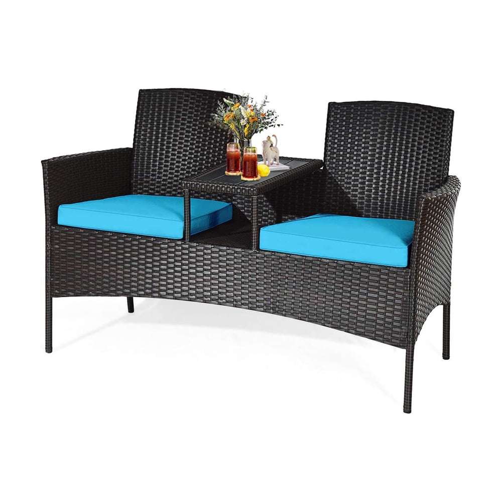 Outdoor Loveseat Set, Patio Wicker Sofa Conversation Set with Coffee ...