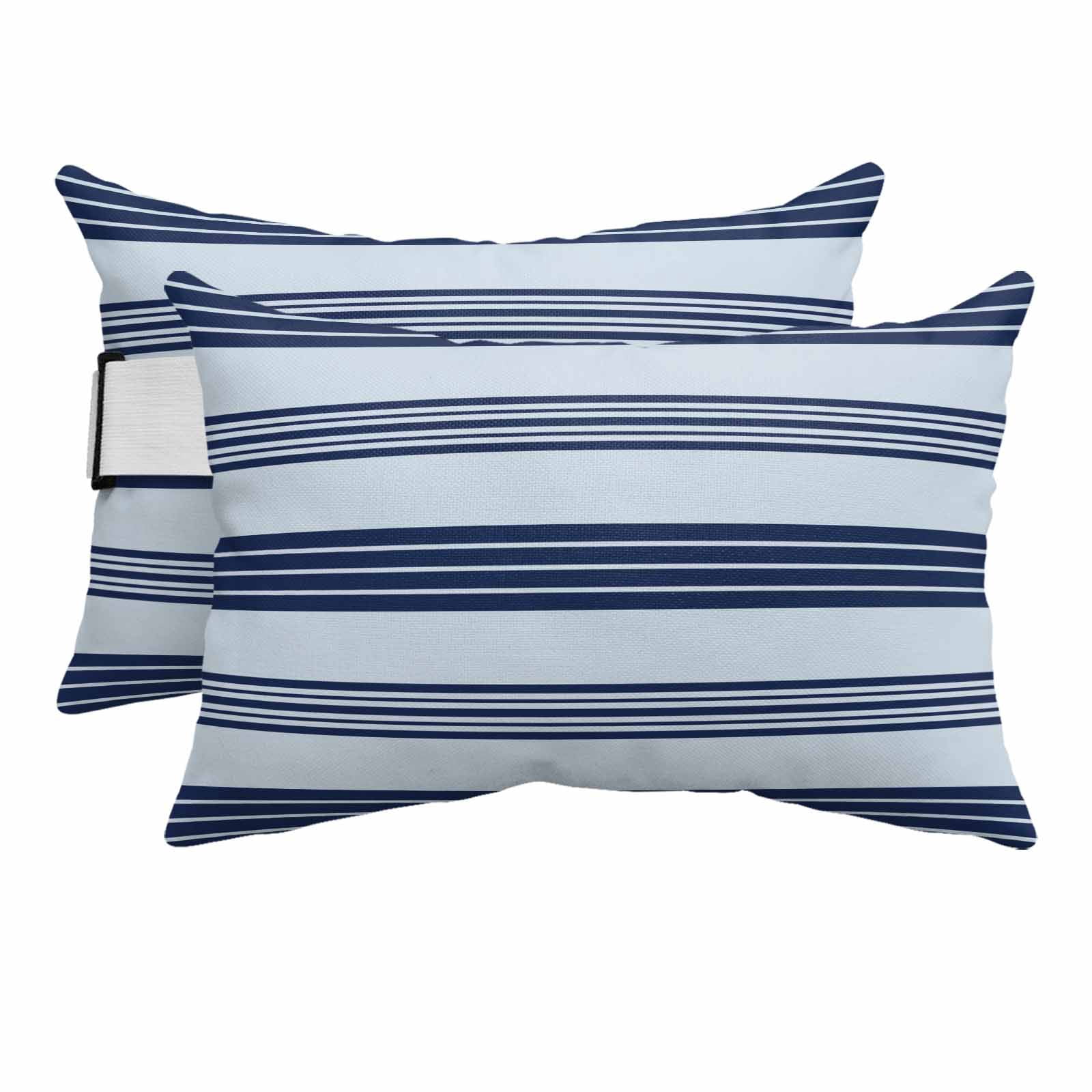 Outdoor Lumbar Pillows with Strap & Insert Blue Stripes Recliner Head ...